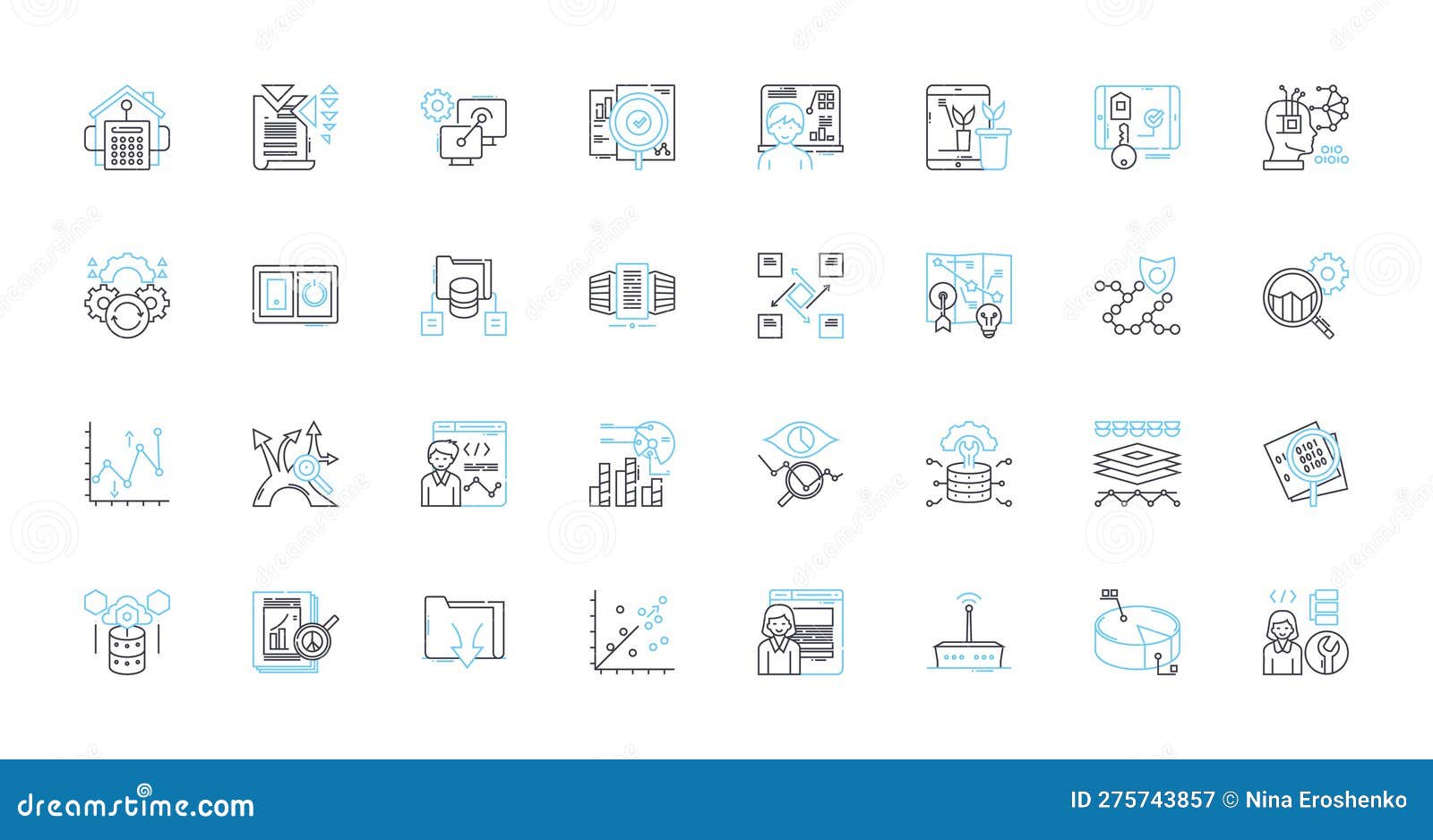 Knowledge Organization Linear Icons Set. Cataloging, Indexing, Taxonomy ...