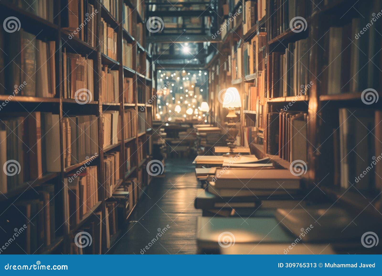 Knowledge Pathway Corridor among Bookcases in a Serene Library Setting ...