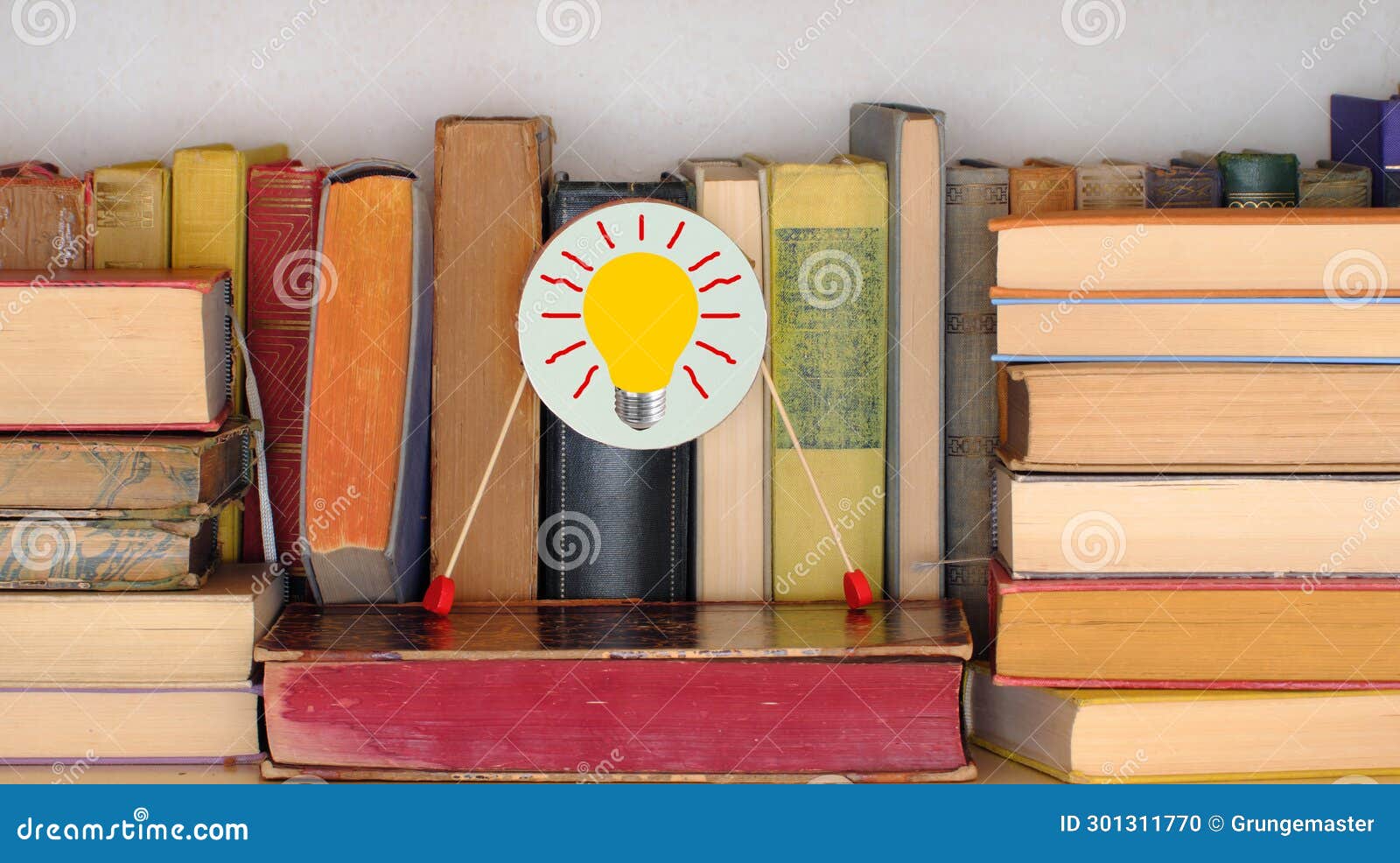 Knowledge is Power,various Books in a Bookshell with Drawing of a ...
