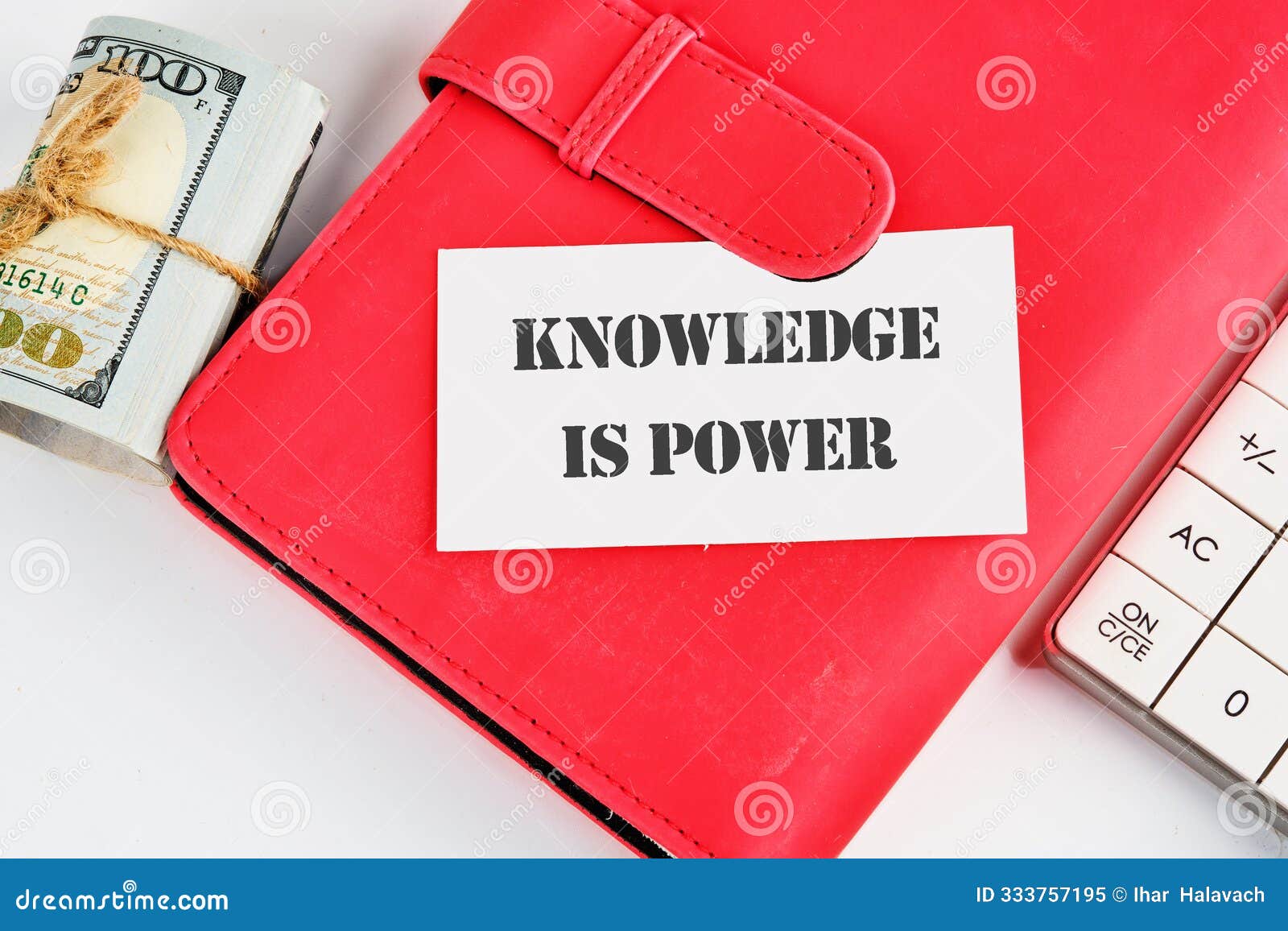 KNOWLEDGE is POWER Words on a Business Card on a Red Business Book on a ...