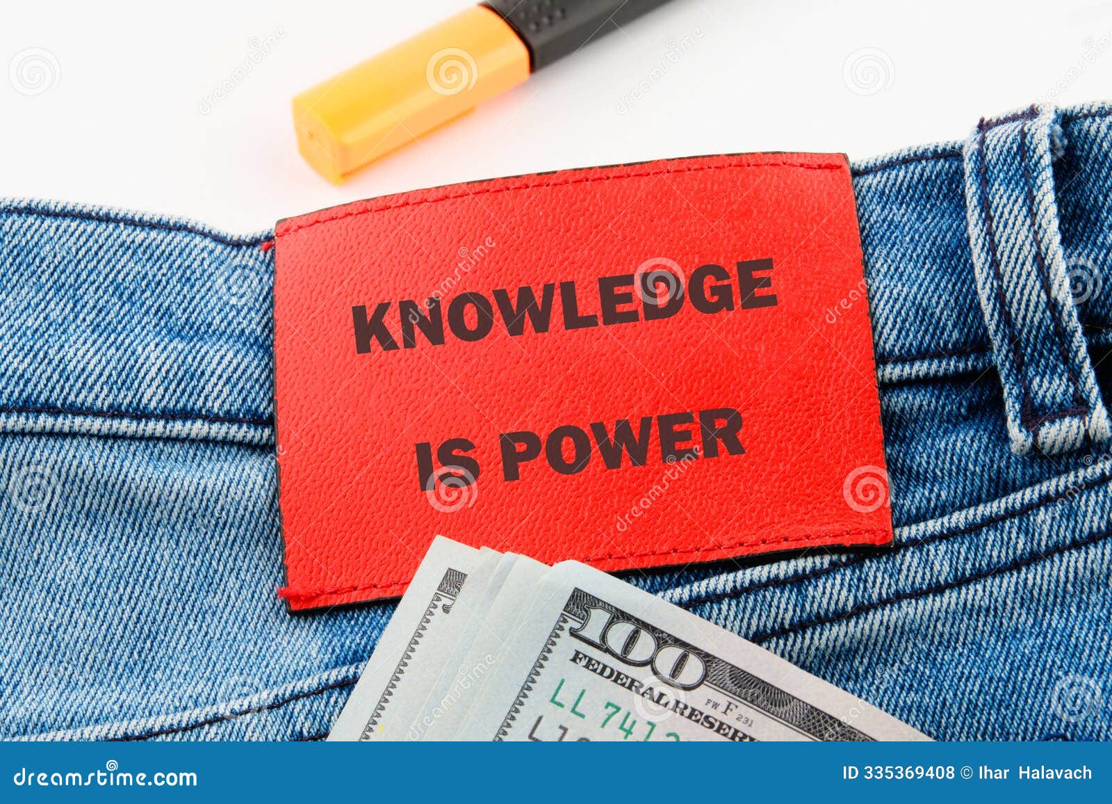 KNOWLEDGE is POWER Words on the Jeans Tag Stock Photo - Image of text, mentoring: 335369408