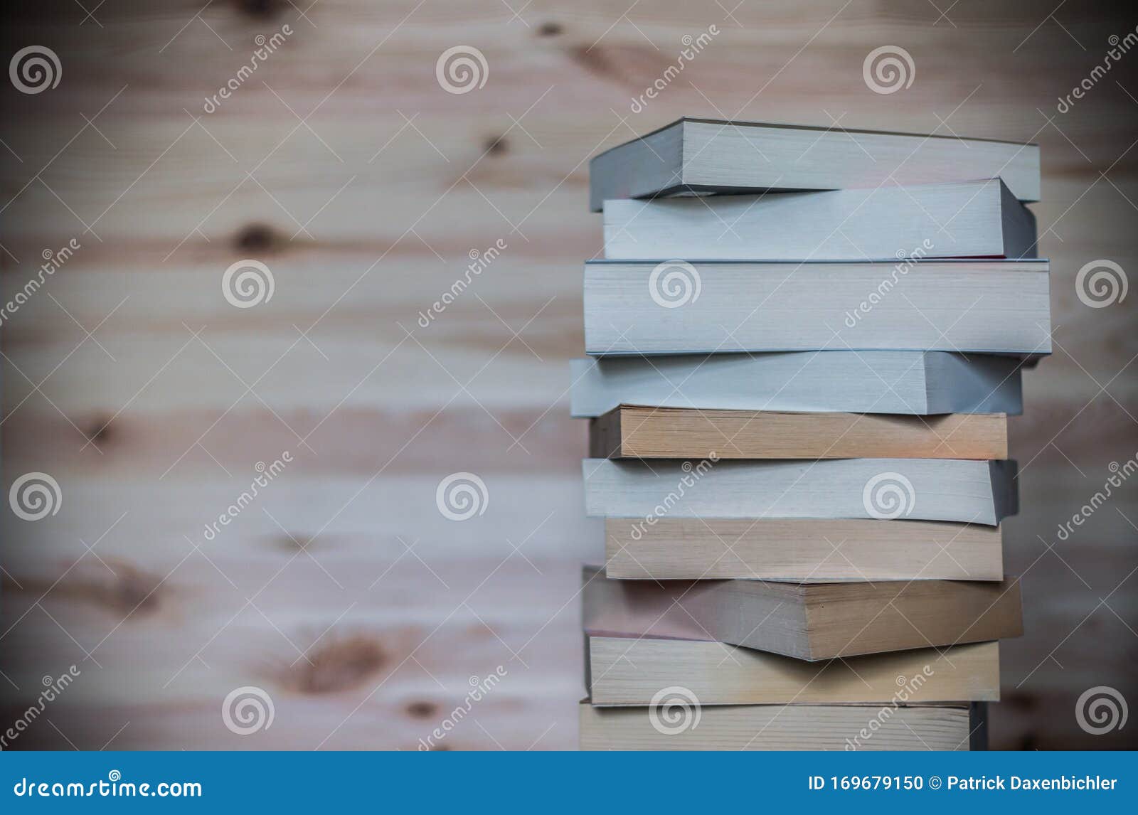 Knowledge and Science Concept: Stack of Books, Wooden Background Stock ...