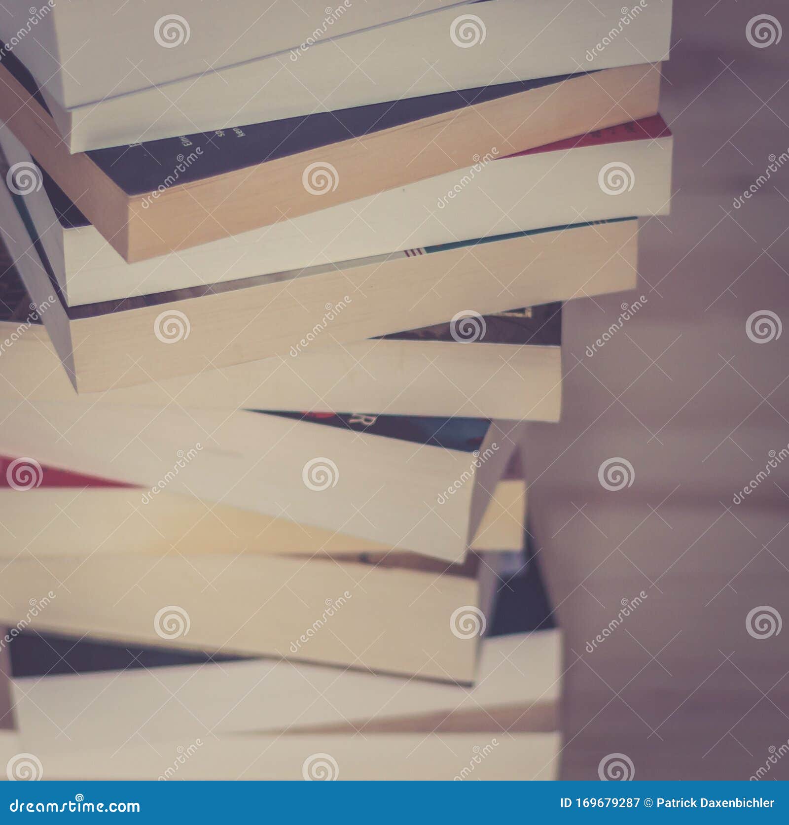 Knowledge and Science Concept: Stack of Books, Wooden Background Stock ...