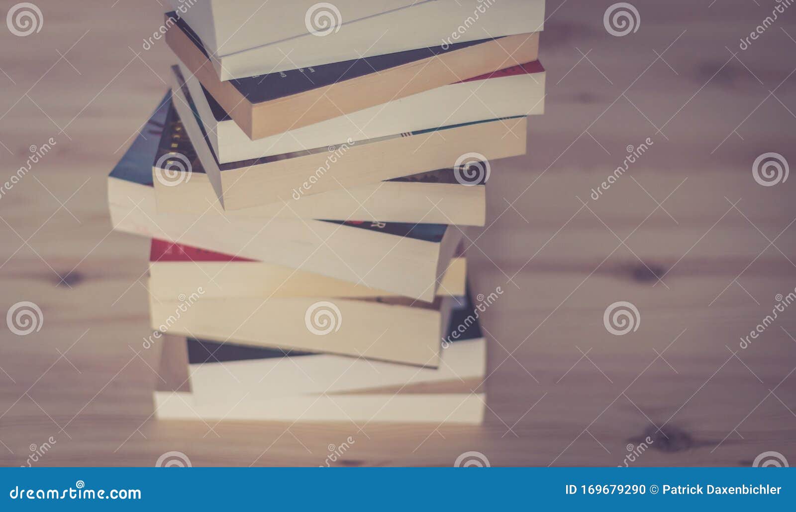 Knowledge and Science Concept: Stack of Books, Wooden Background Stock ...