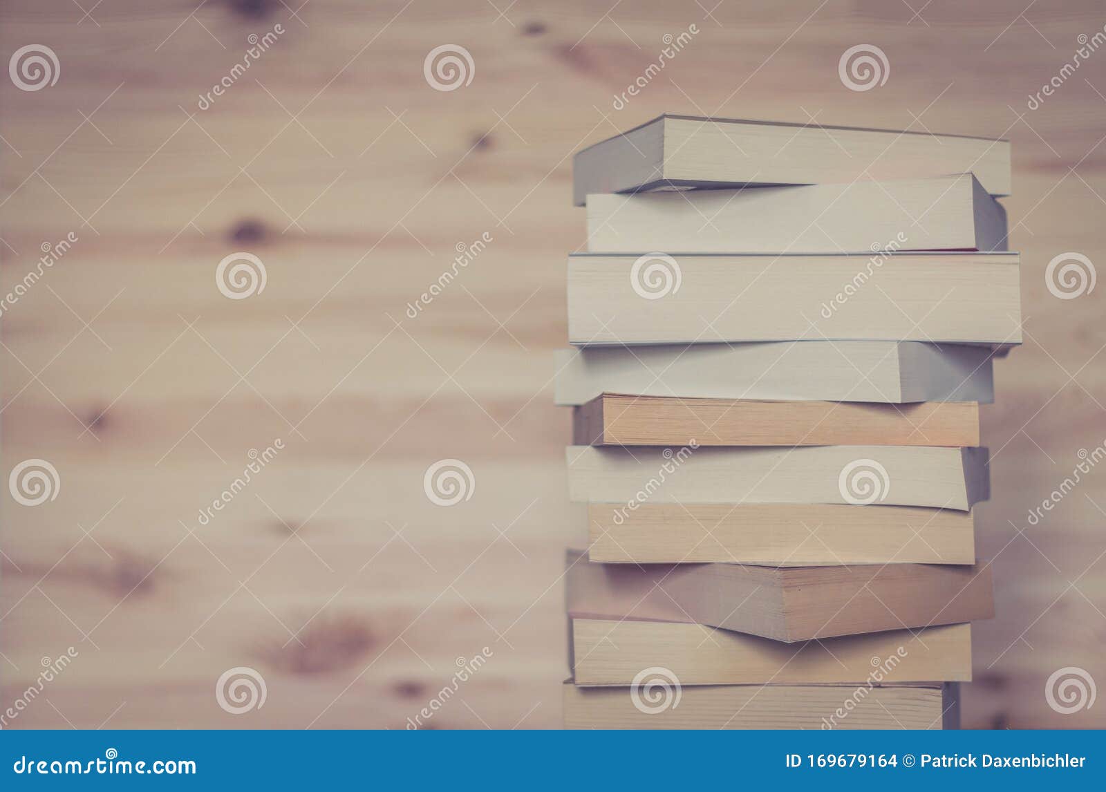 Knowledge and Science Concept: Stack of Books, Wooden Background Stock ...