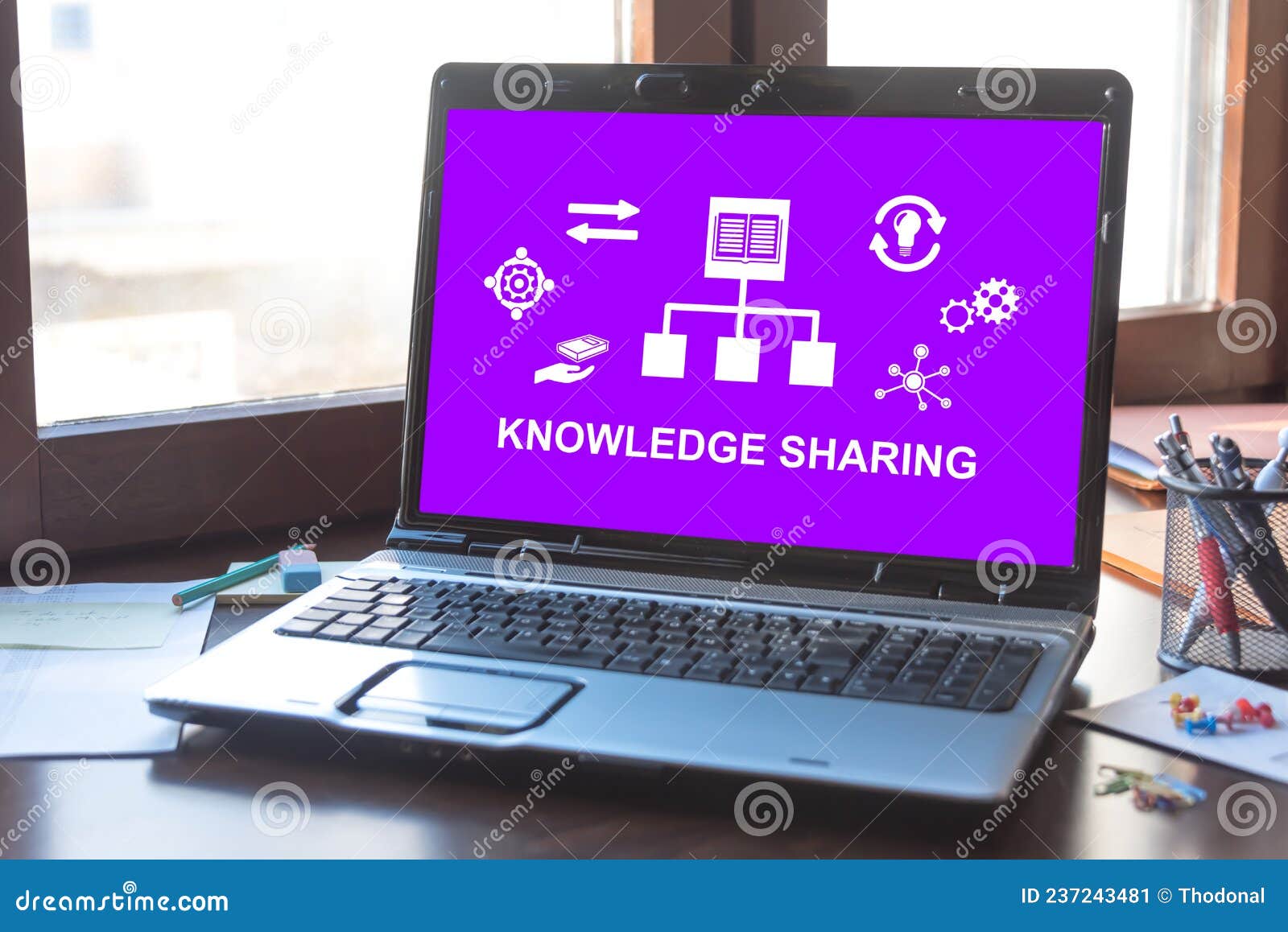 Knowledge Sharing Concept on a Laptop Screen Stock Image - Image of ...