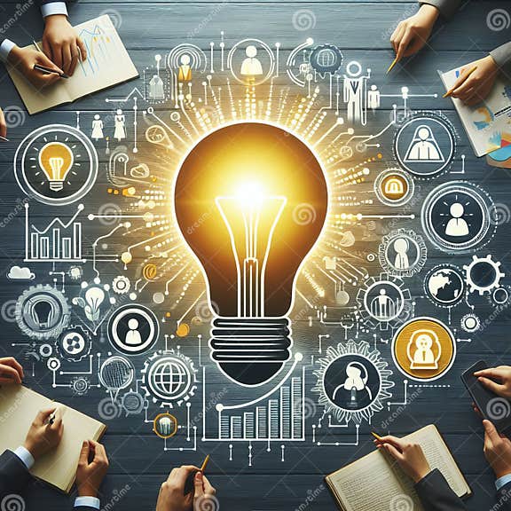 Knowledge Sharing Sessions with Lightbulb and Group Icons Stock ...