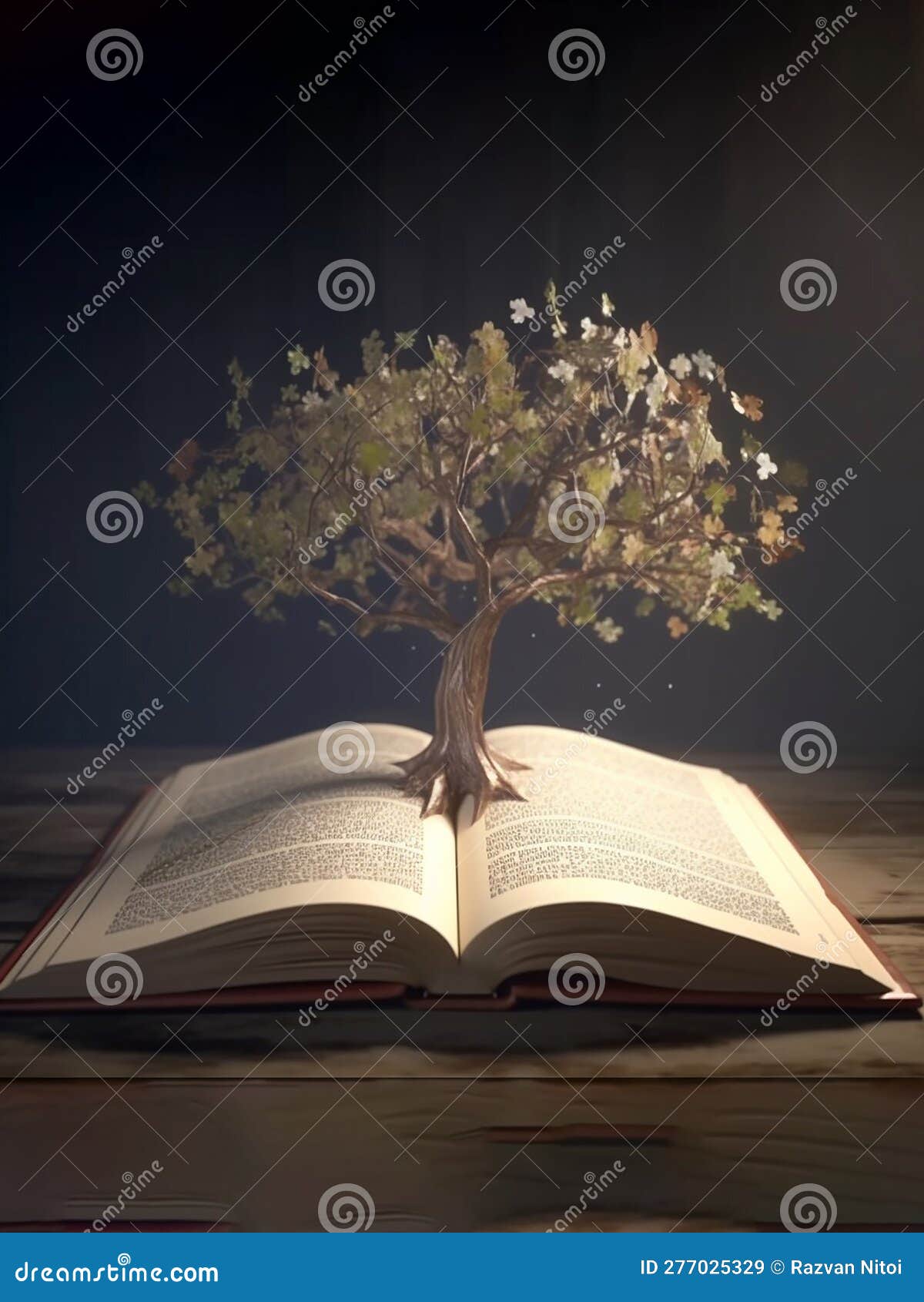 Knowledge Tree Growing from Open Book Pages Stock Illustration ...