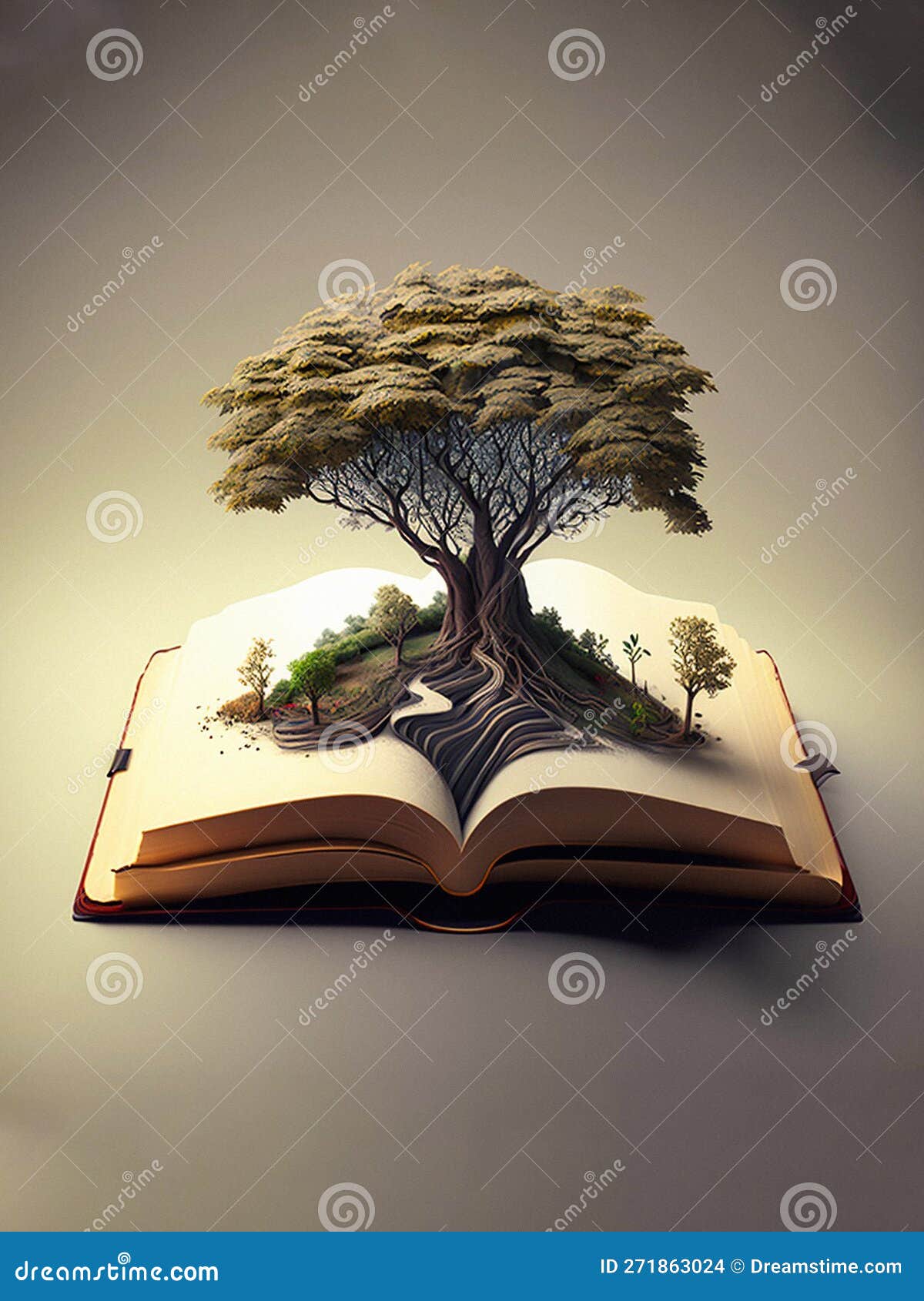 Knowledge Tree Growing from Open Book Pages Stock Illustration ...