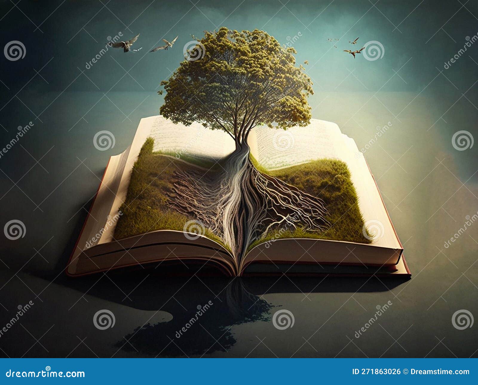 Knowledge Tree Growing from Open Book Pages Stock Illustration ...