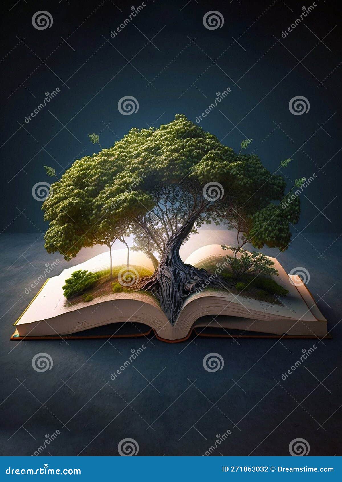 Knowledge Tree Growing from Open Book Pages Stock Illustration ...