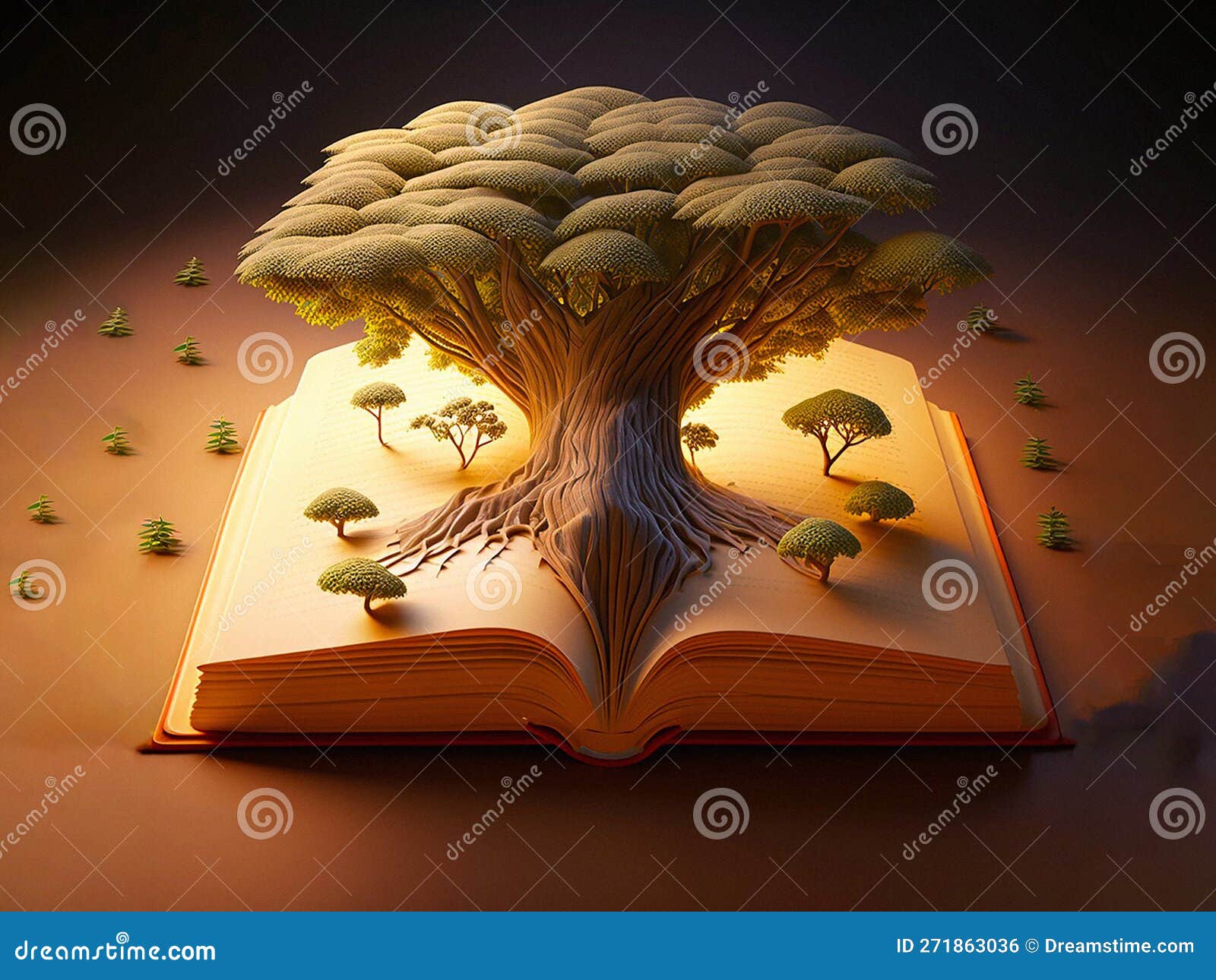 Knowledge Tree Growing from Open Book Pages Stock Illustration ...