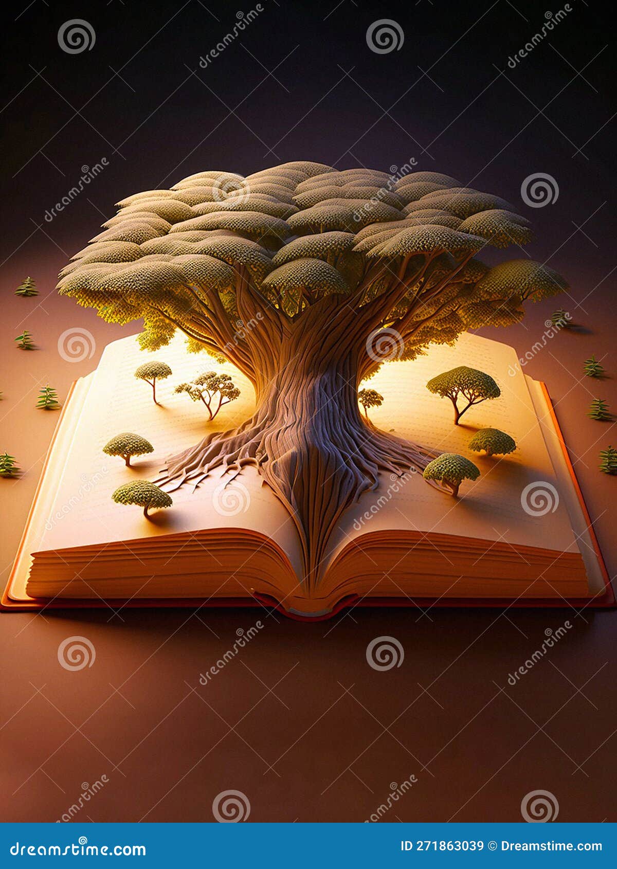 Knowledge Tree Growing from Open Book Pages Stock Illustration ...