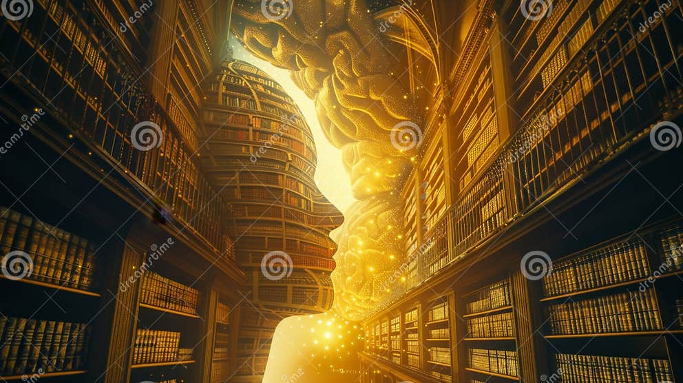 Knowledge Unleashed: Creative Representation of Mind and Library Stock Illustration ...