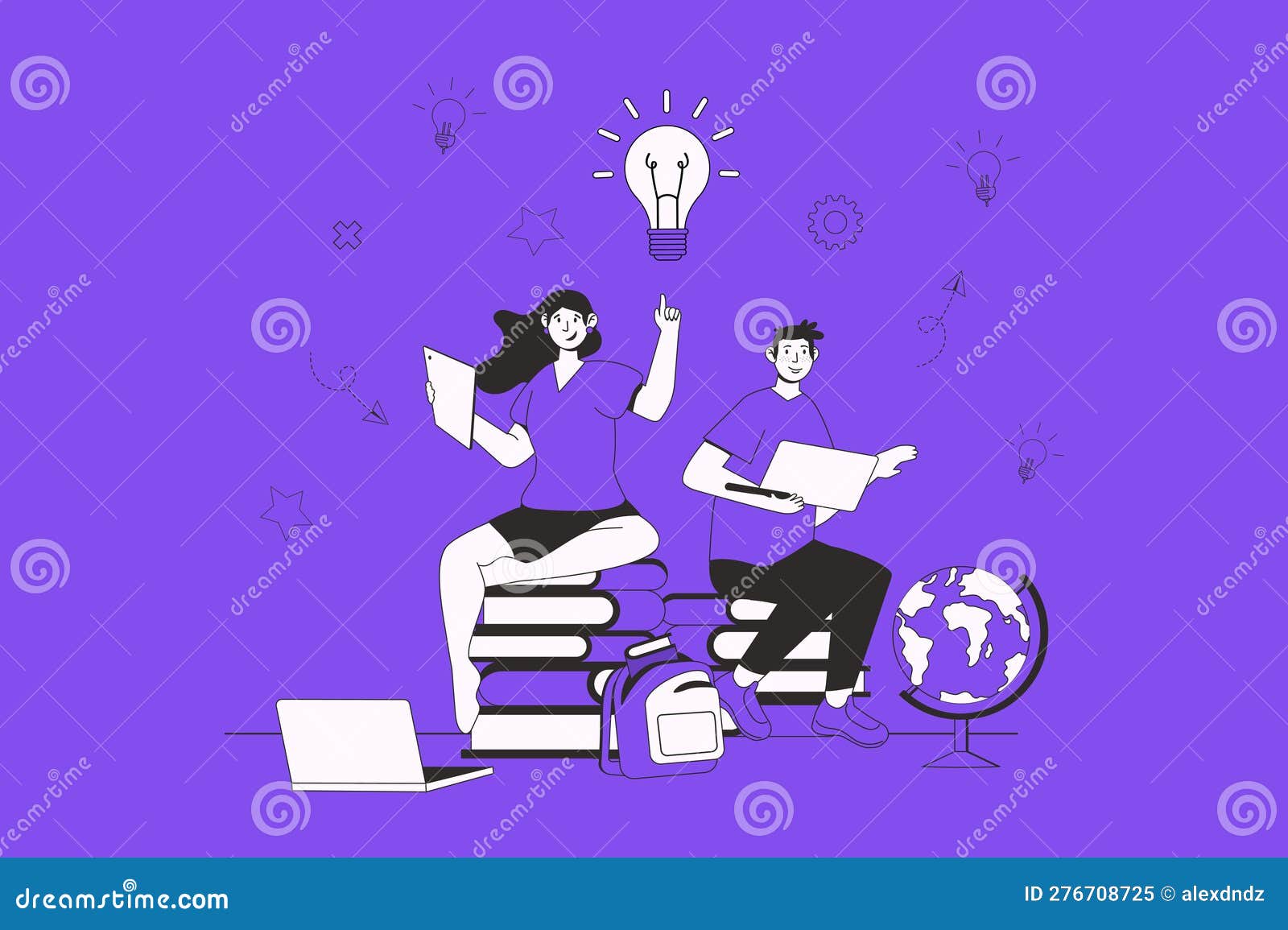 Knowledge Web Concept with Character Scene in Flat Design. Stock Vector ...