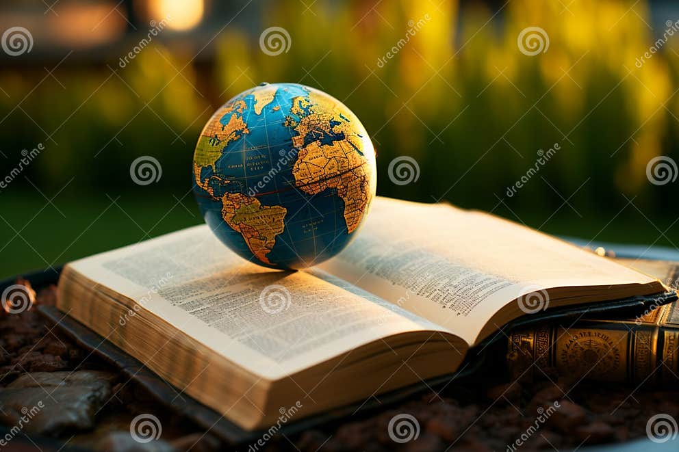Knowledge Worldwide Earth Globe Paired with a Stack of Books Stock ...