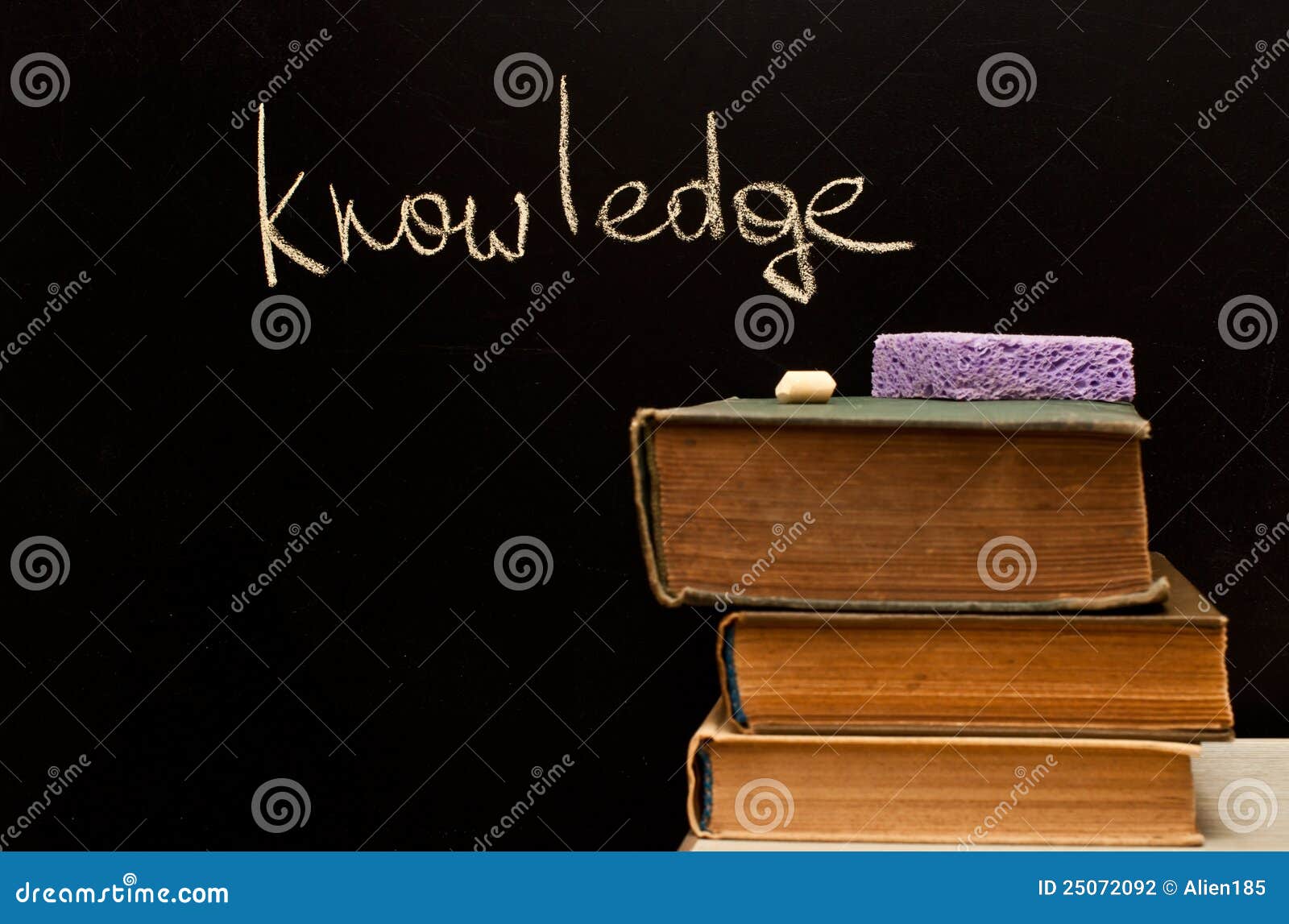 Knowledge Written on Chalkboard with Old Books Stock Photo - Image of ...