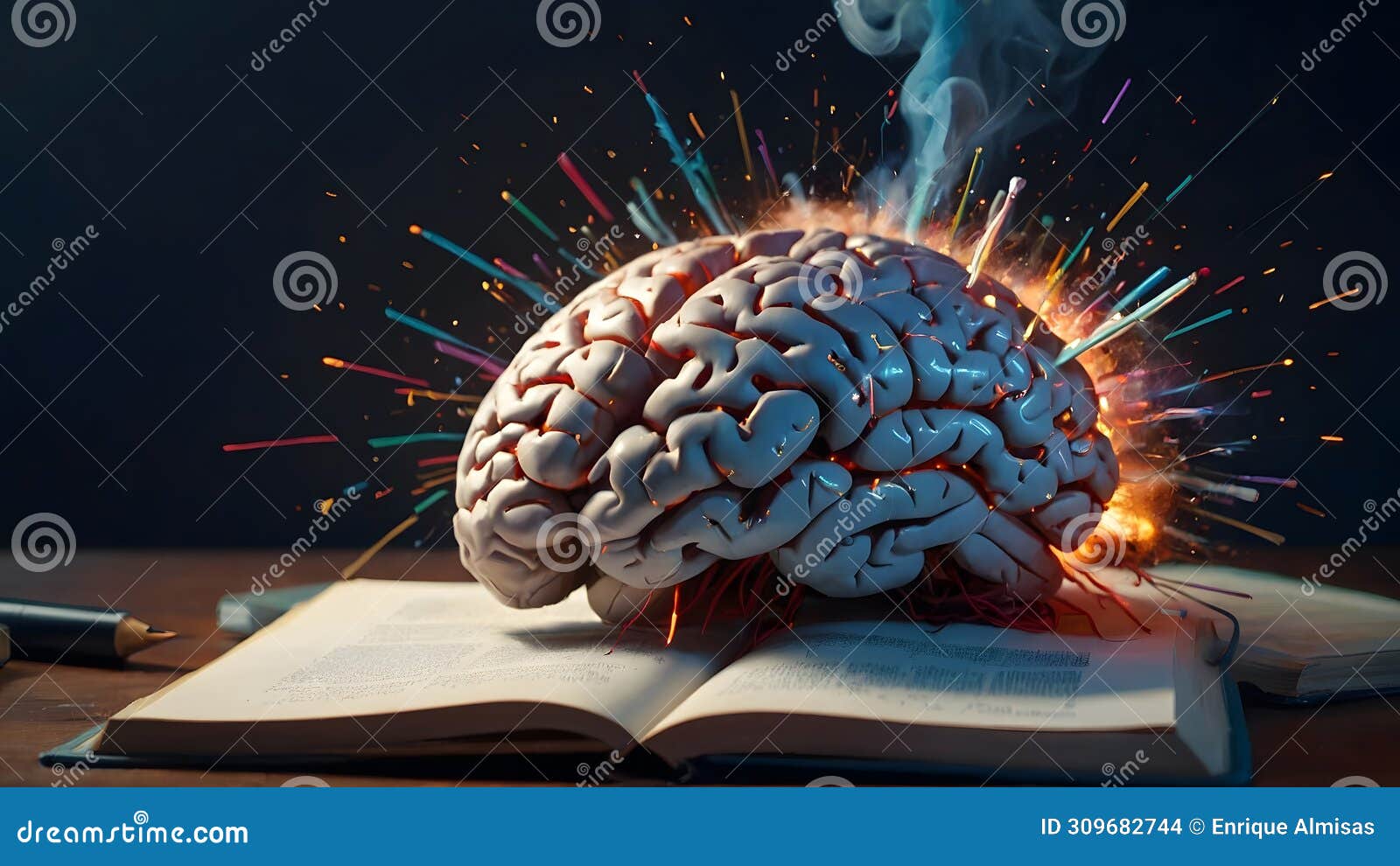 Knowlodge Concept with a Human Brain Reading a Book Stock Photo - Image ...