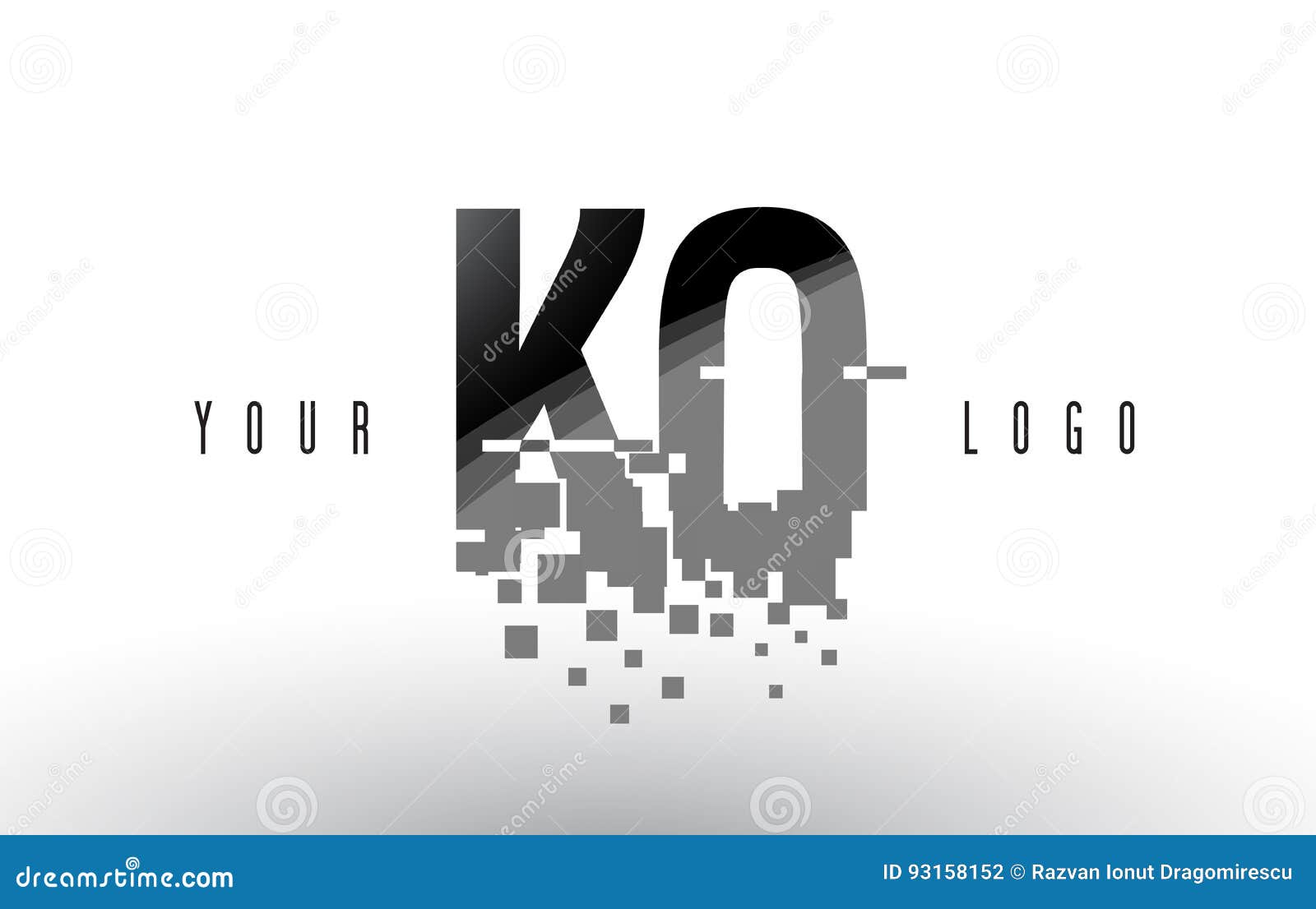 KO K O Pixel Letter Logo with Digital Shattered Black Squares Stock ...