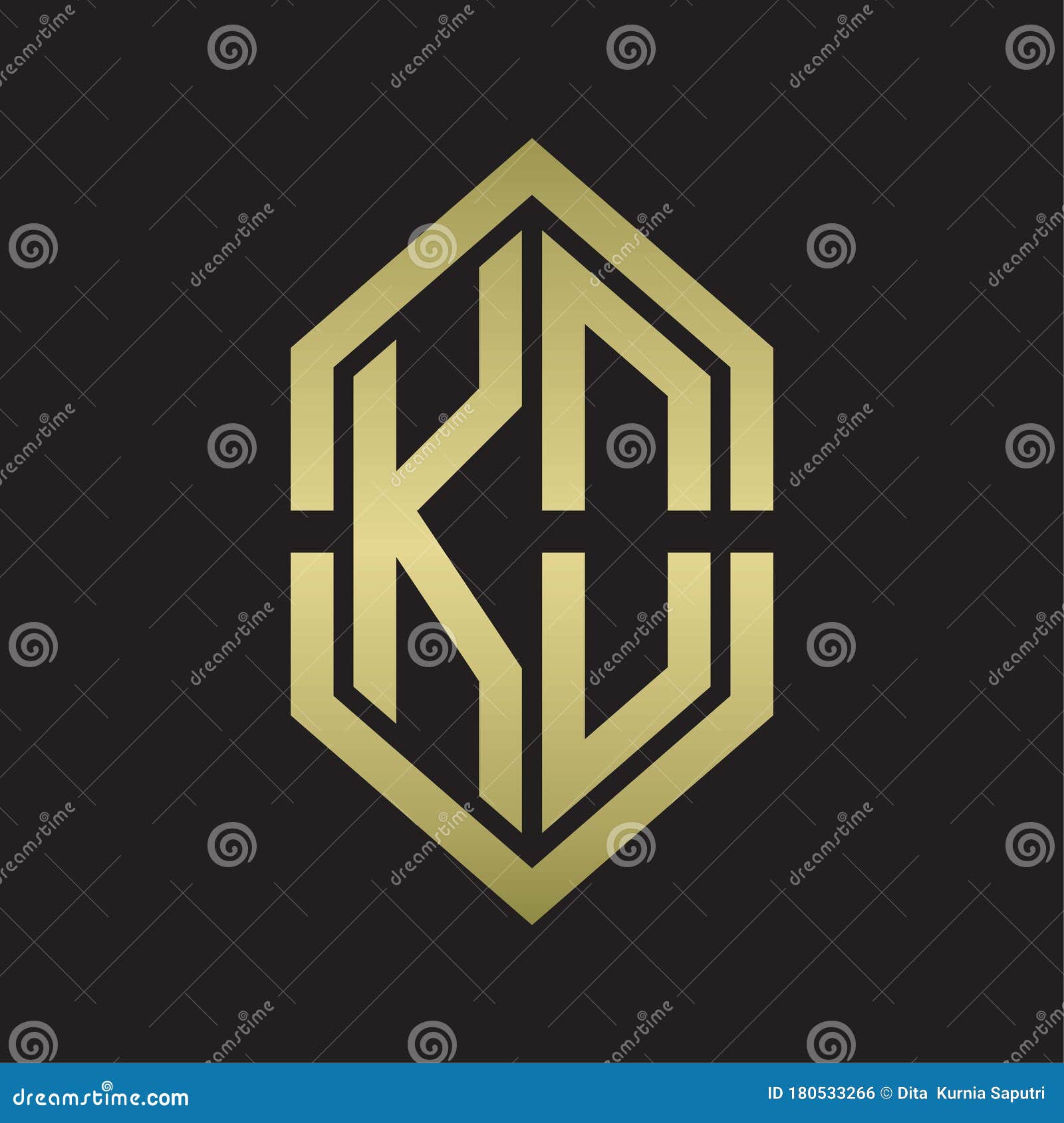 KO Logo Monogram with Hexagon Shape and Outline Slice Style with Gold ...