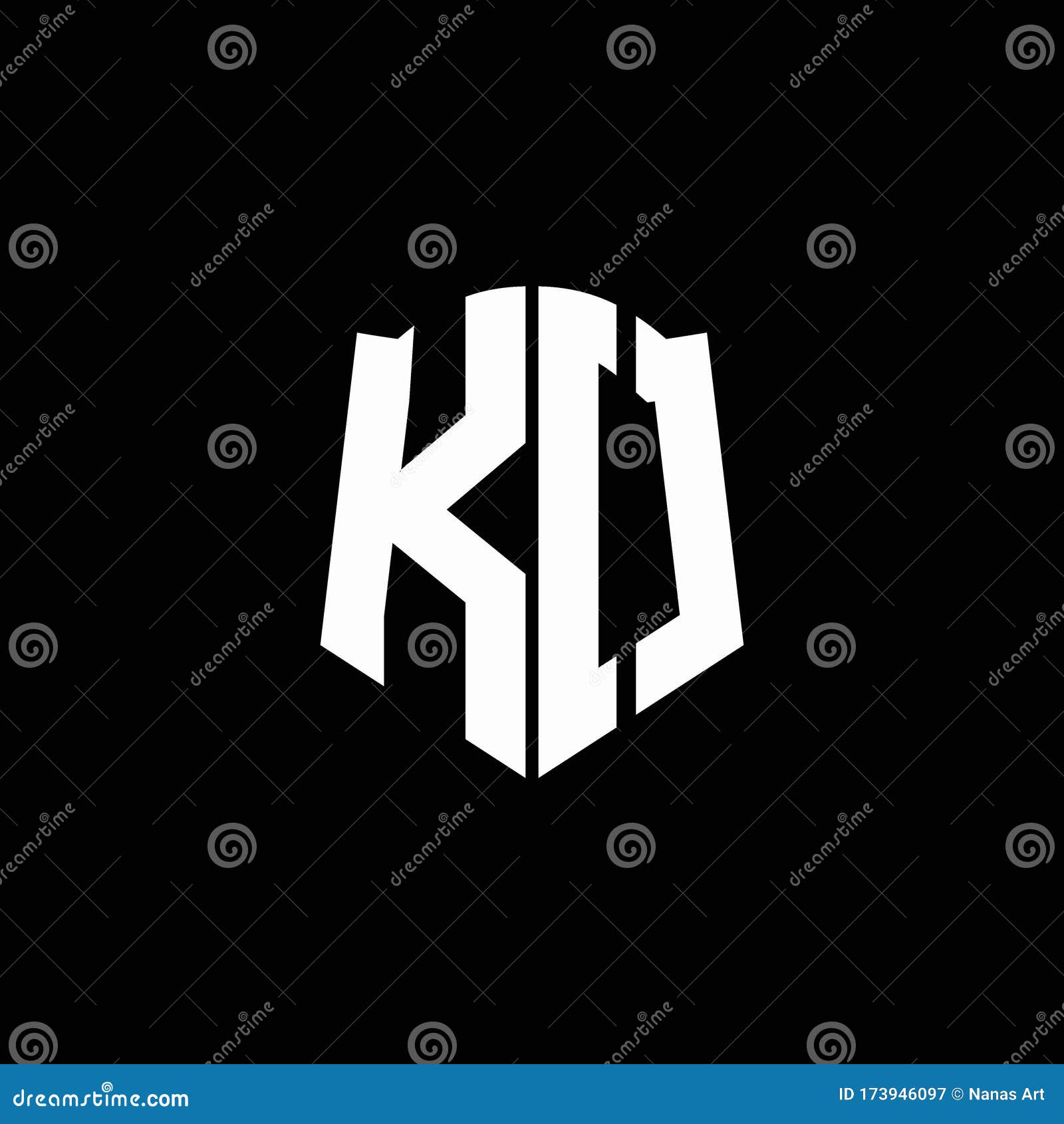 KO Monogram Letter Logo Ribbon with Shield Style Isolated on Black ...