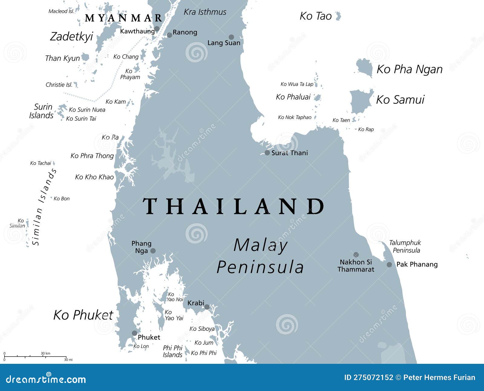 From Ko Samui To Phuket, Thailand, Gray Political Map Stock Vector ...