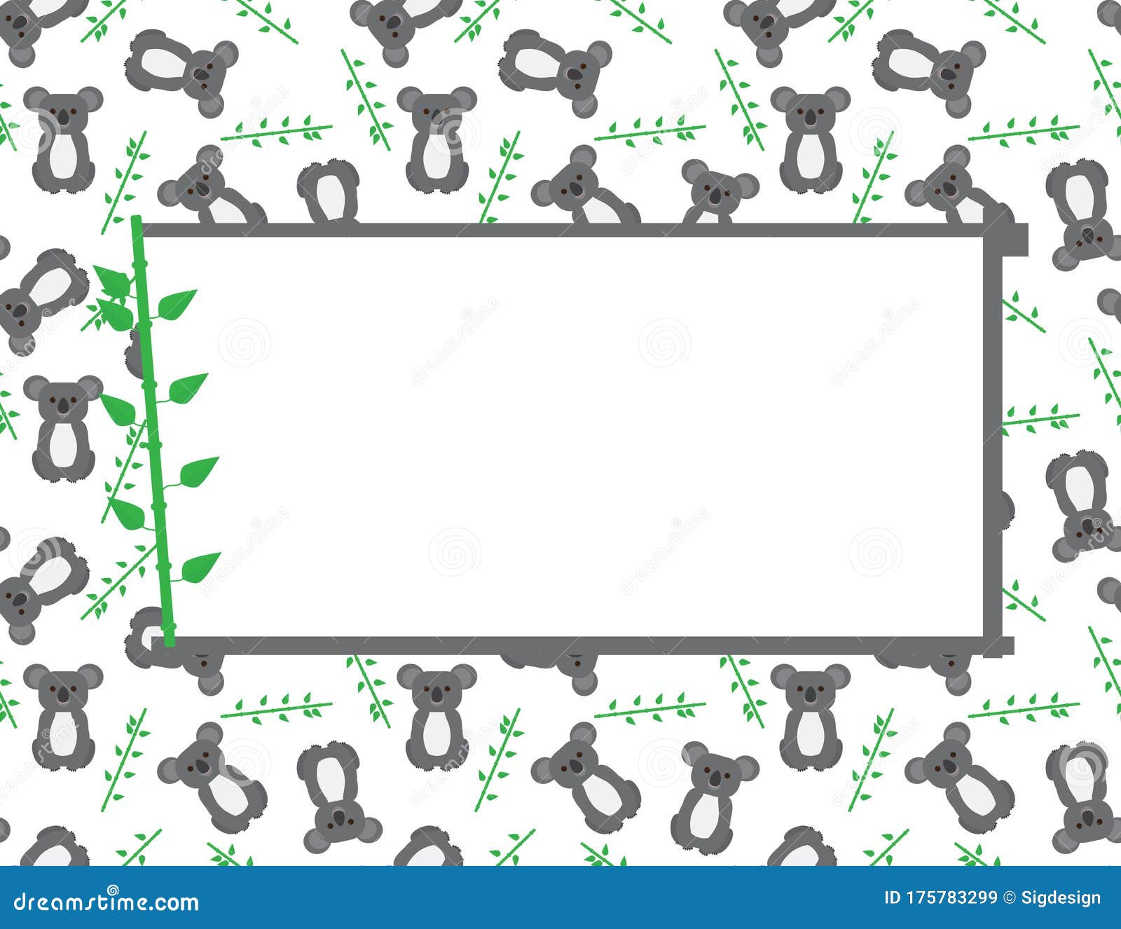 Frame with Koala Bears and Leaves Seamless Pattern on White Background ...