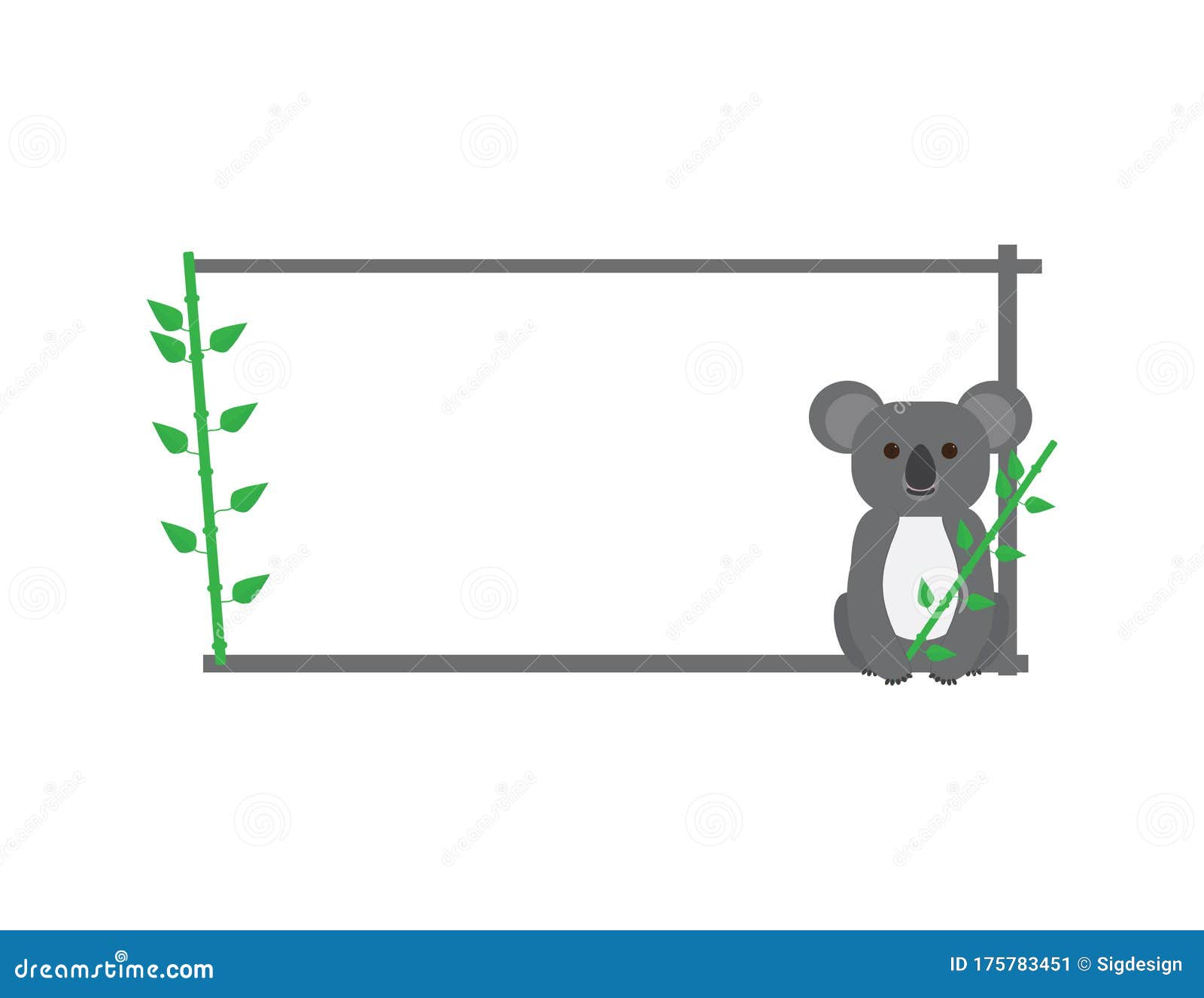 Frame with Koala Bear and Leaves on White Background Stock Vector ...
