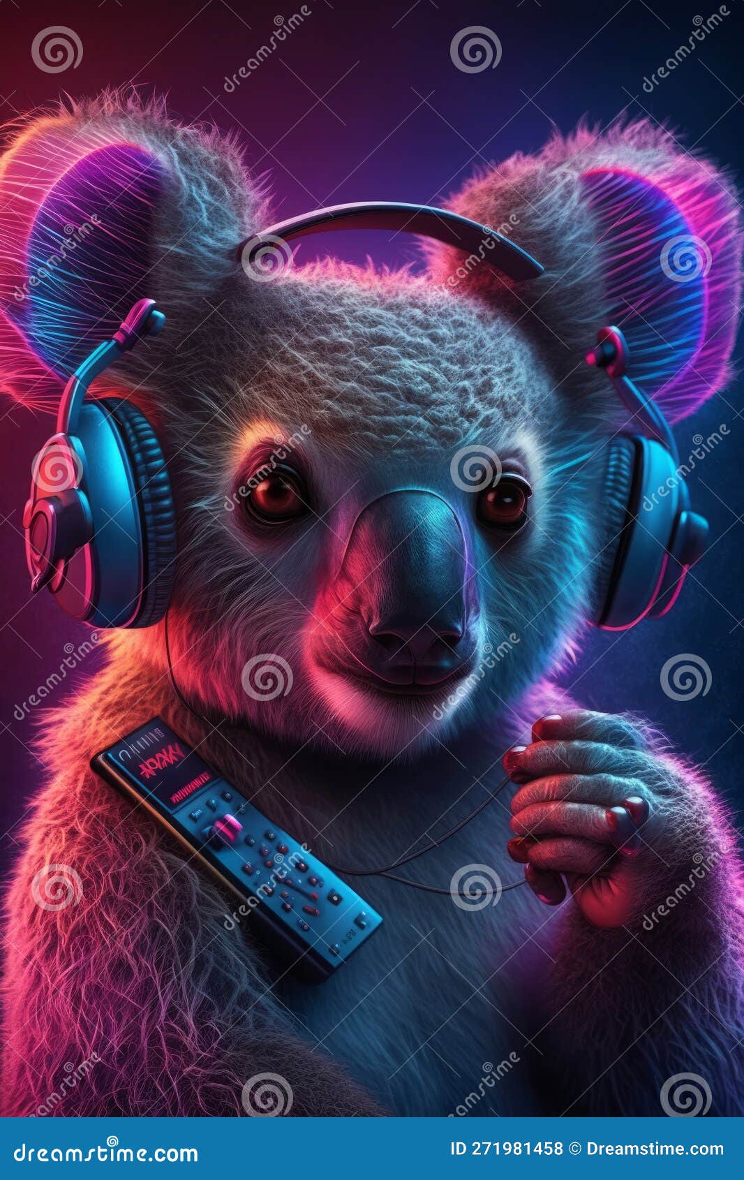 Koala Bear Form the Front Portrait with Headphones Generative AI Stock ...