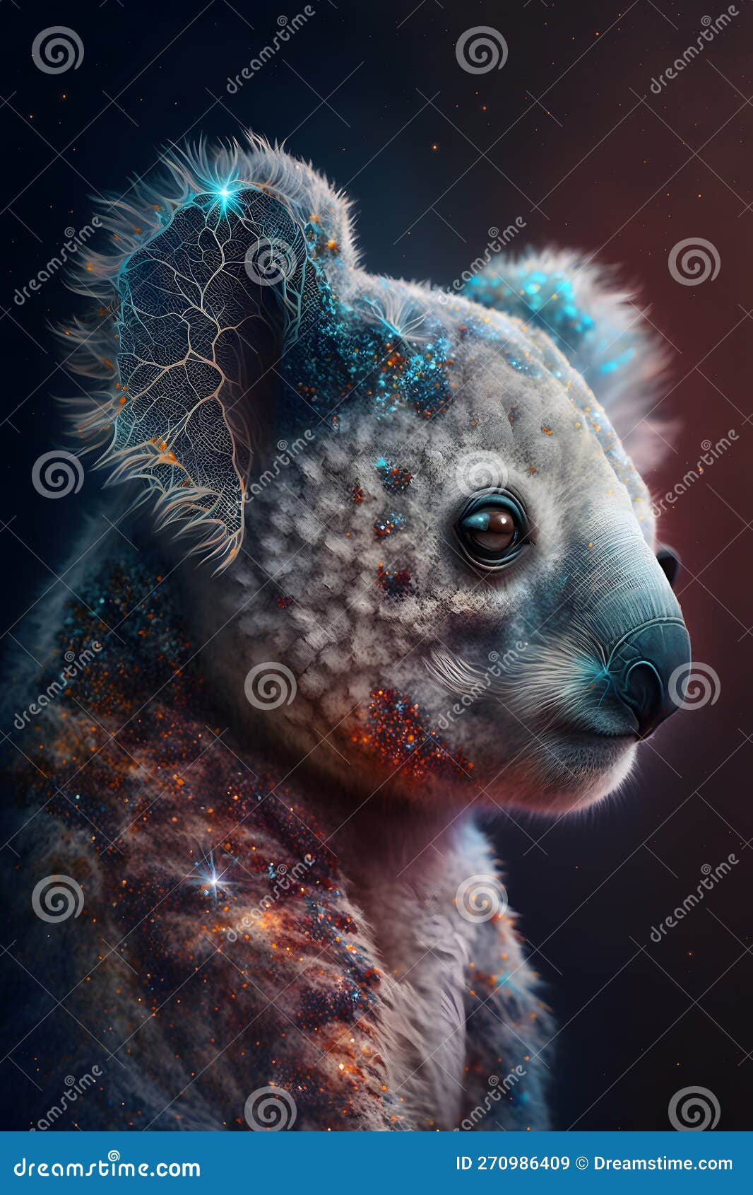 Koala Bear Head Connected with Galactic Nebula. Koala on a Black ...