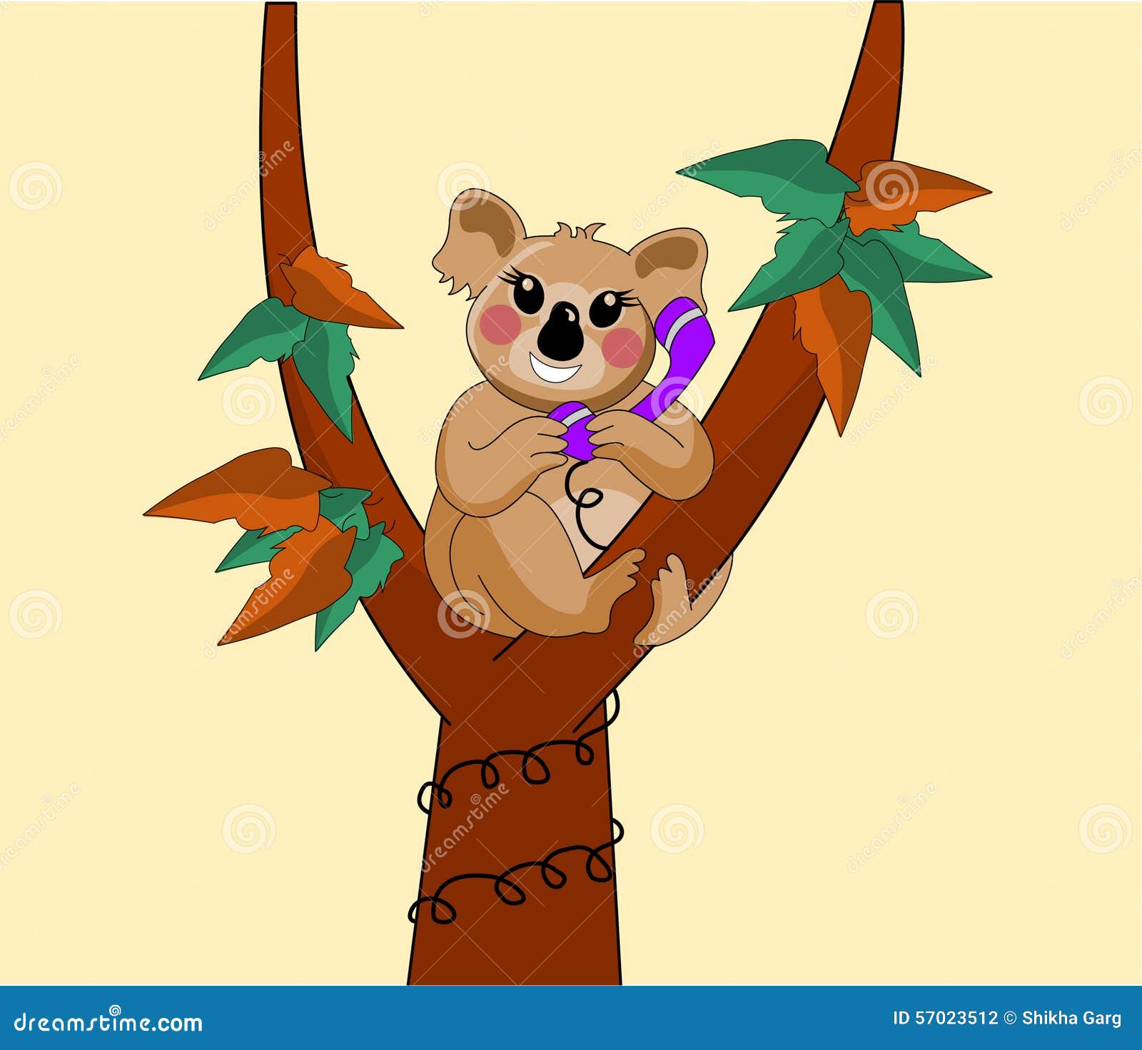 Koala Bear on Tree on Phone Stock Illustration - Illustration of bear ...