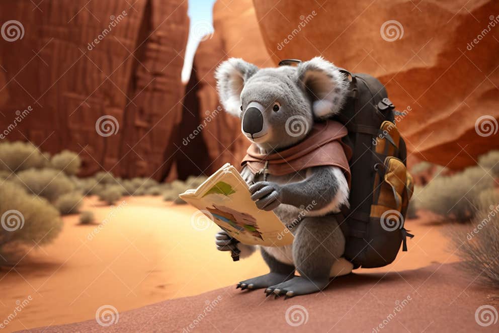 Koala on Big Adventure with Backpack and Map AI Generated Content Stock ...