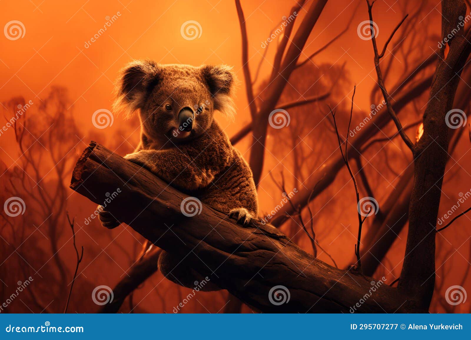Koala in Bush Fire Devastation Forest Burning Stock Illustration ...