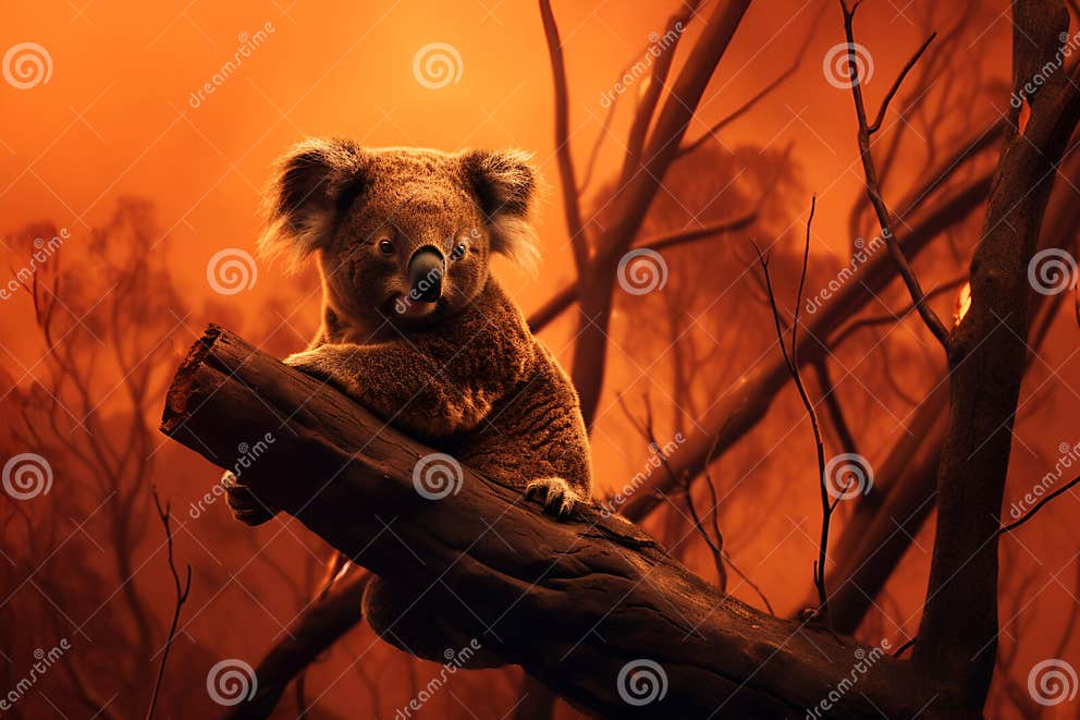 Koala in Bush Fire Devastation Forest Burning Stock Illustration ...