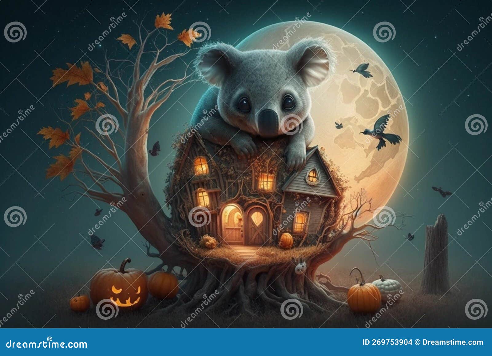 Koala Celebrates Halloween with a Pumpkin AI Generated Content Stock ...
