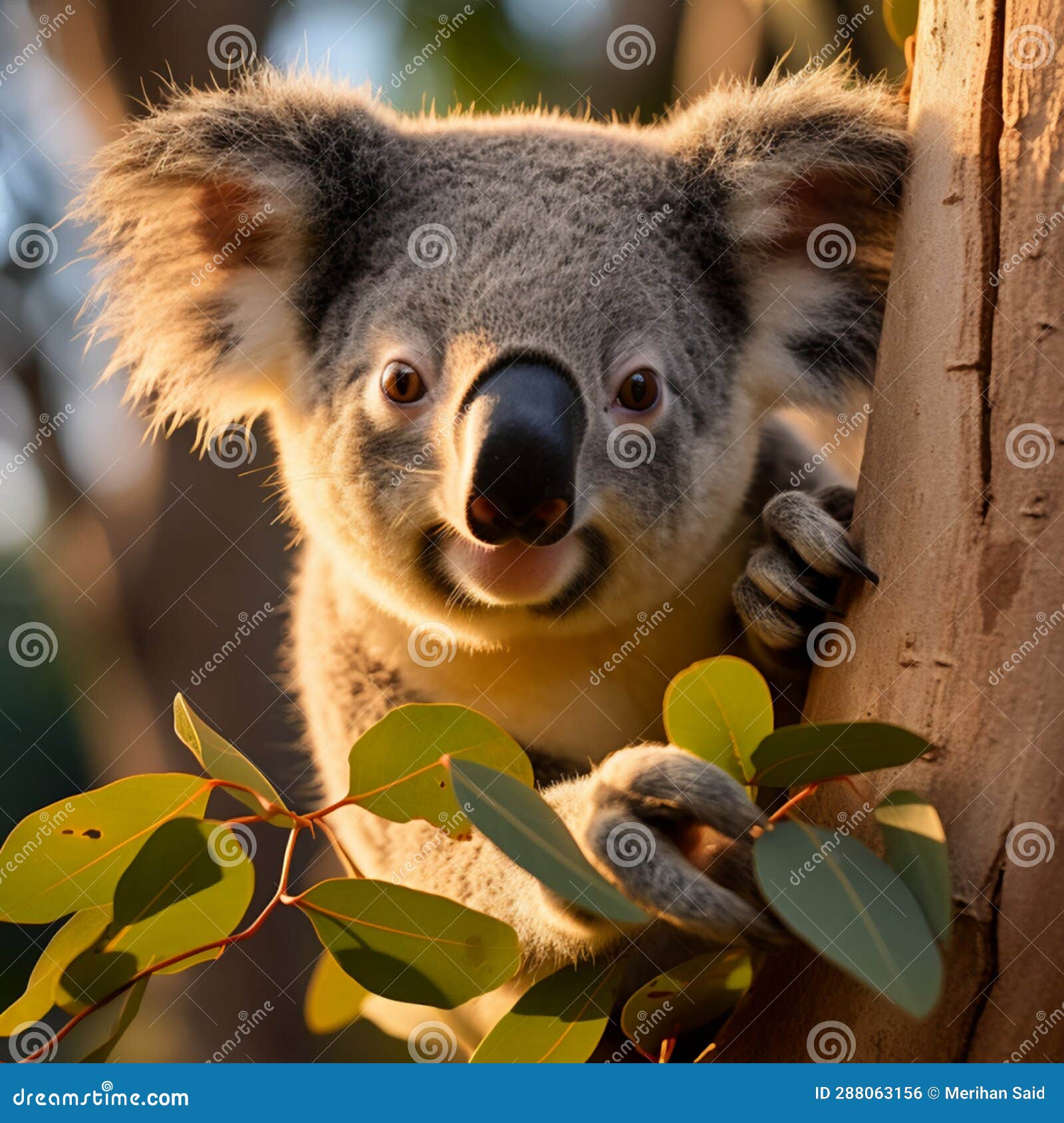 Koala Climbing a Eucalyptus Tree. AI Generative Stock Illustration ...