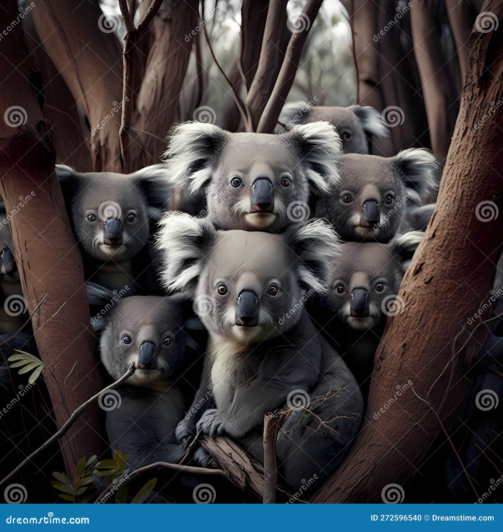 Koala Colony at Forest. Generative AI Stock Illustration - Illustration ...