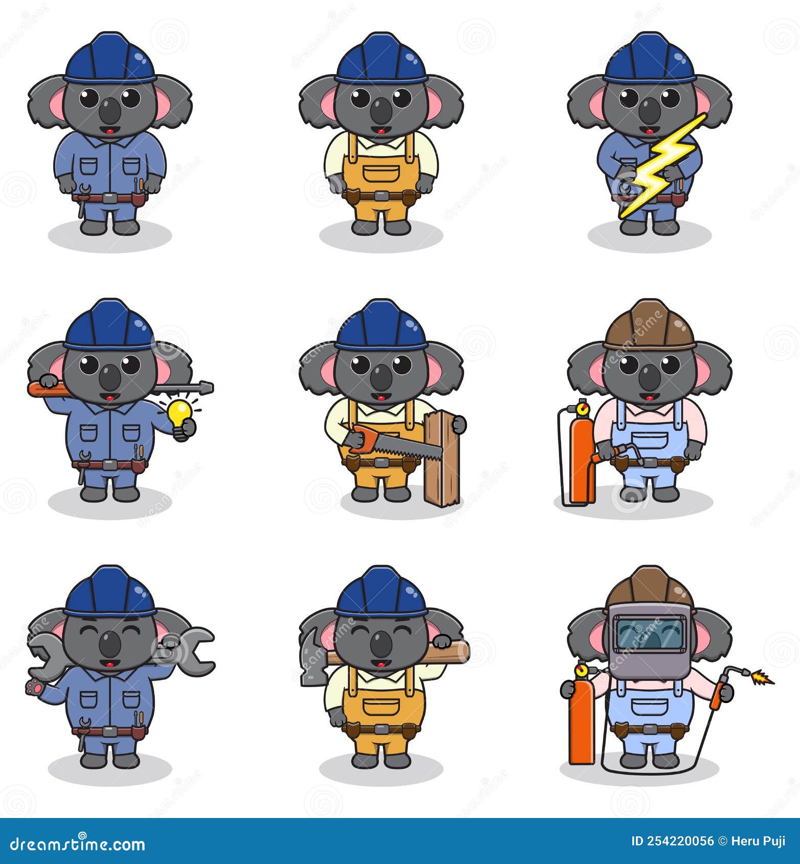 Cute Koala Engineers Workers, Builders Characters Isolated Cartoon ...