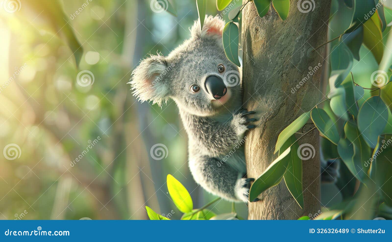 A Koala with the Ears of a Rabbit Clinging Cutely To a Eucalyptus Tree ...