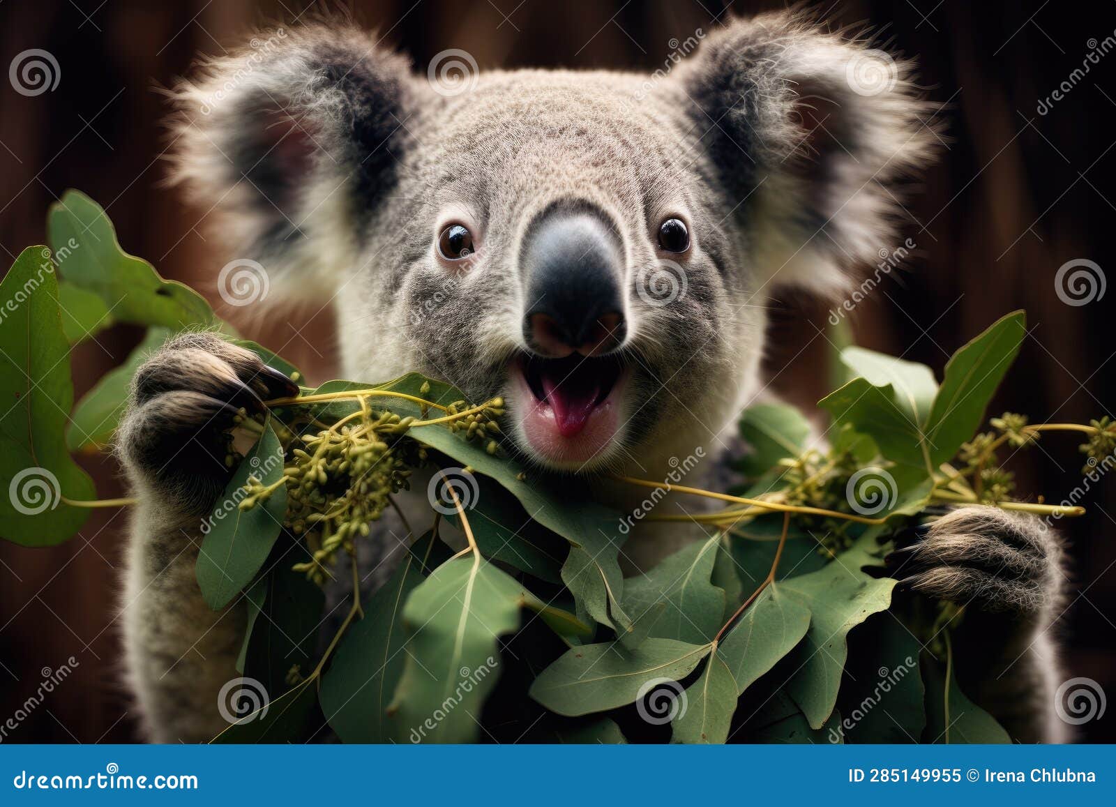 Koala is Eating Eucalyptus Leaves. Generative AI Stock Illustration ...