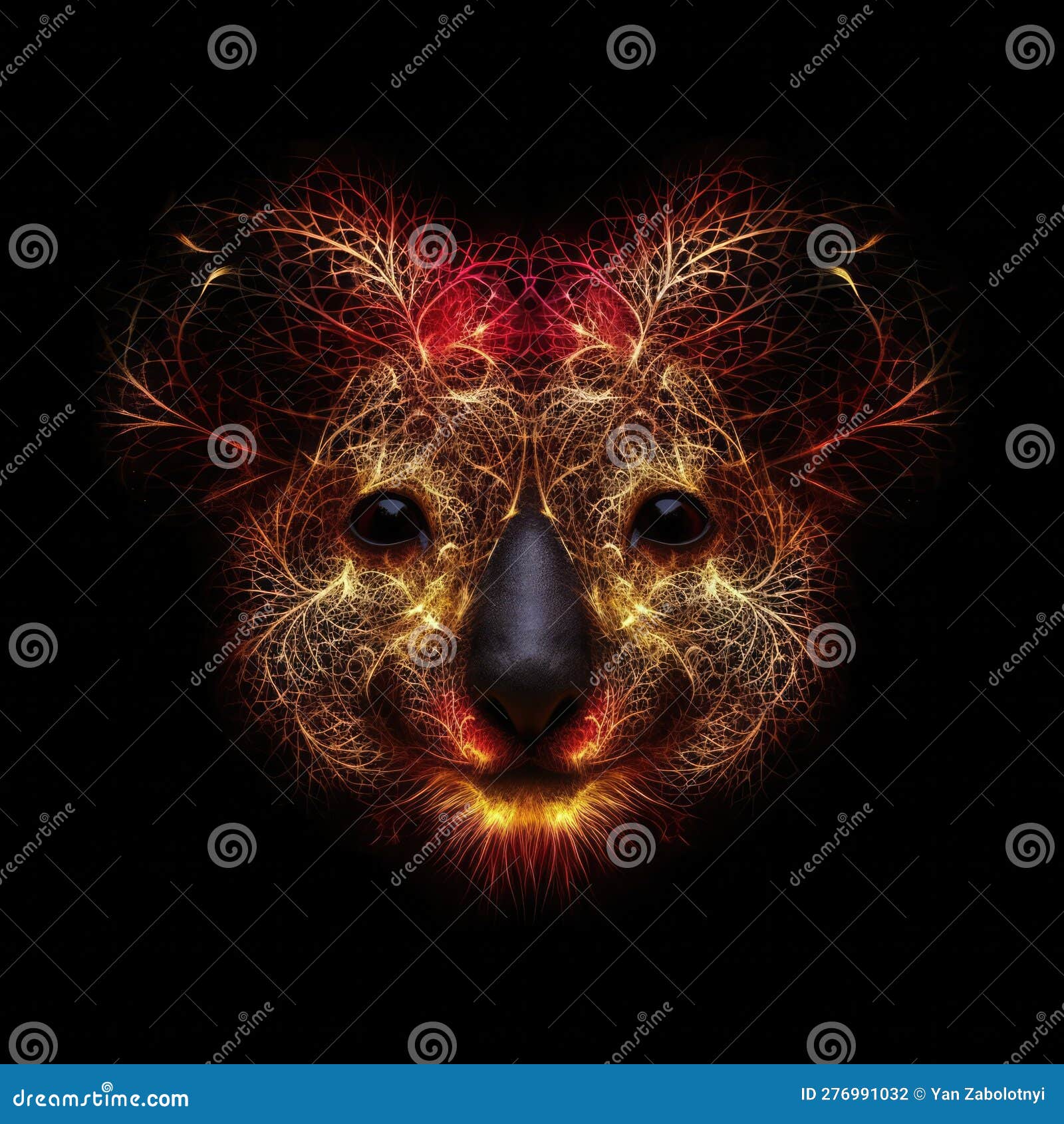 Koala Face Heart Shape in Red Fire on Black Background. Generative AI ...