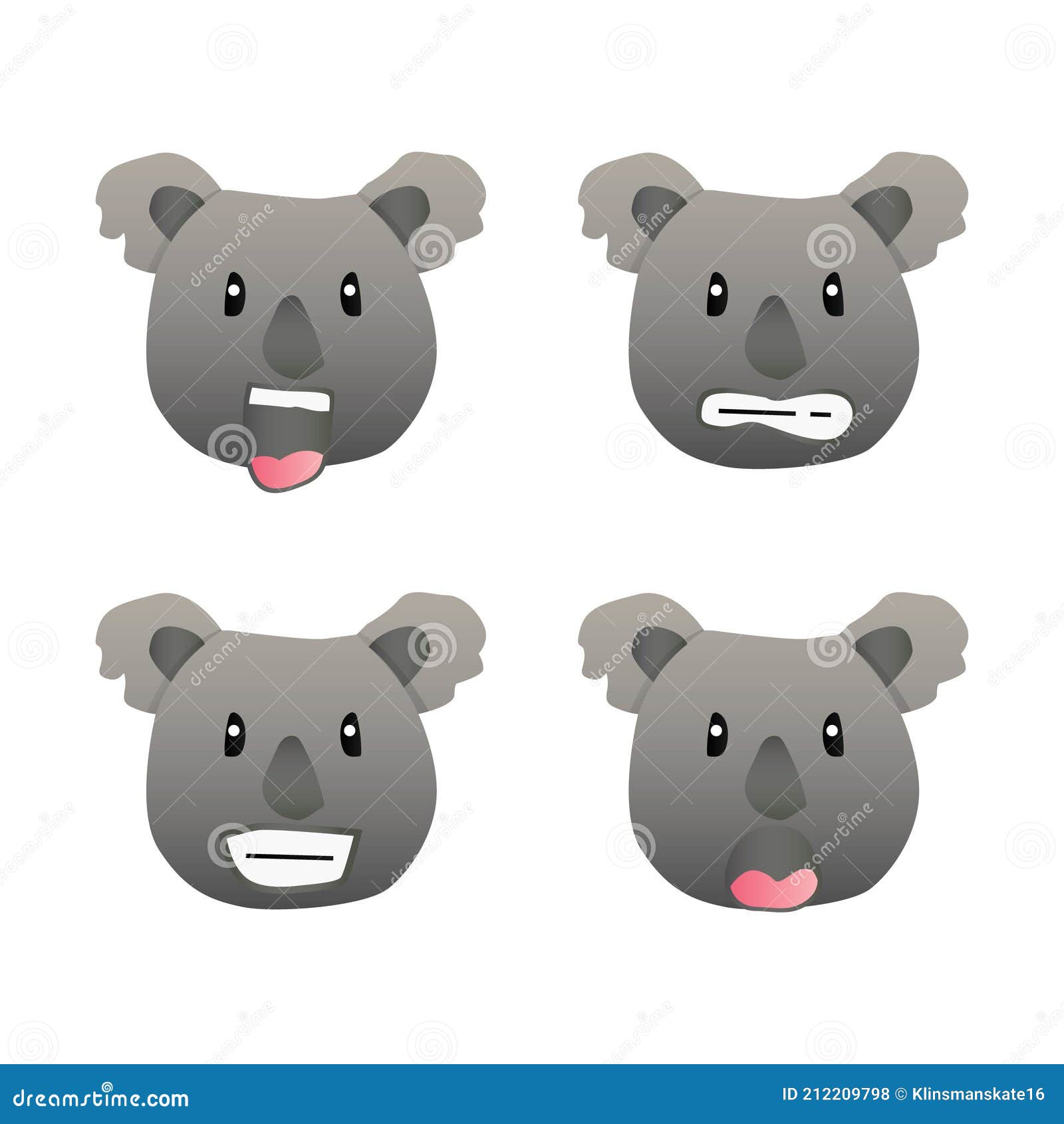 Koala Face Smile Collection Cartoon Design Vector Stock Illustration ...