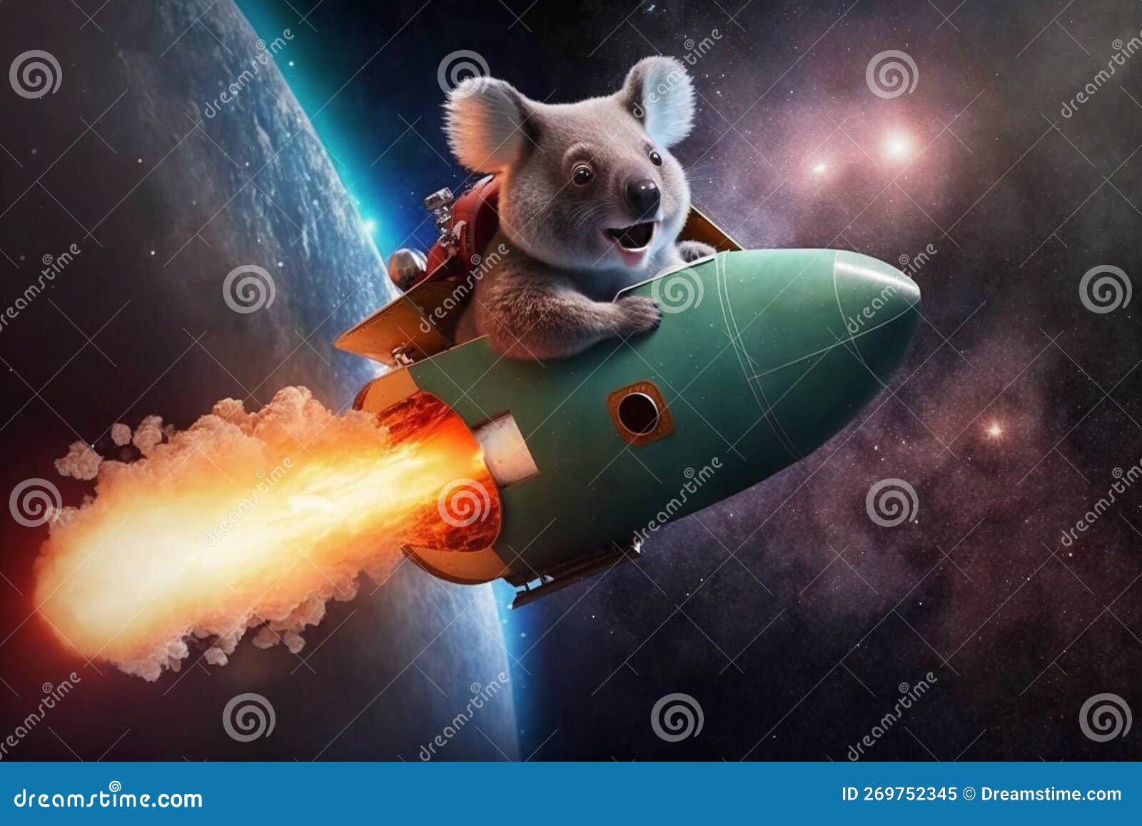 Koala Flies through Space on a Rocket AI Generated Content Stock ...