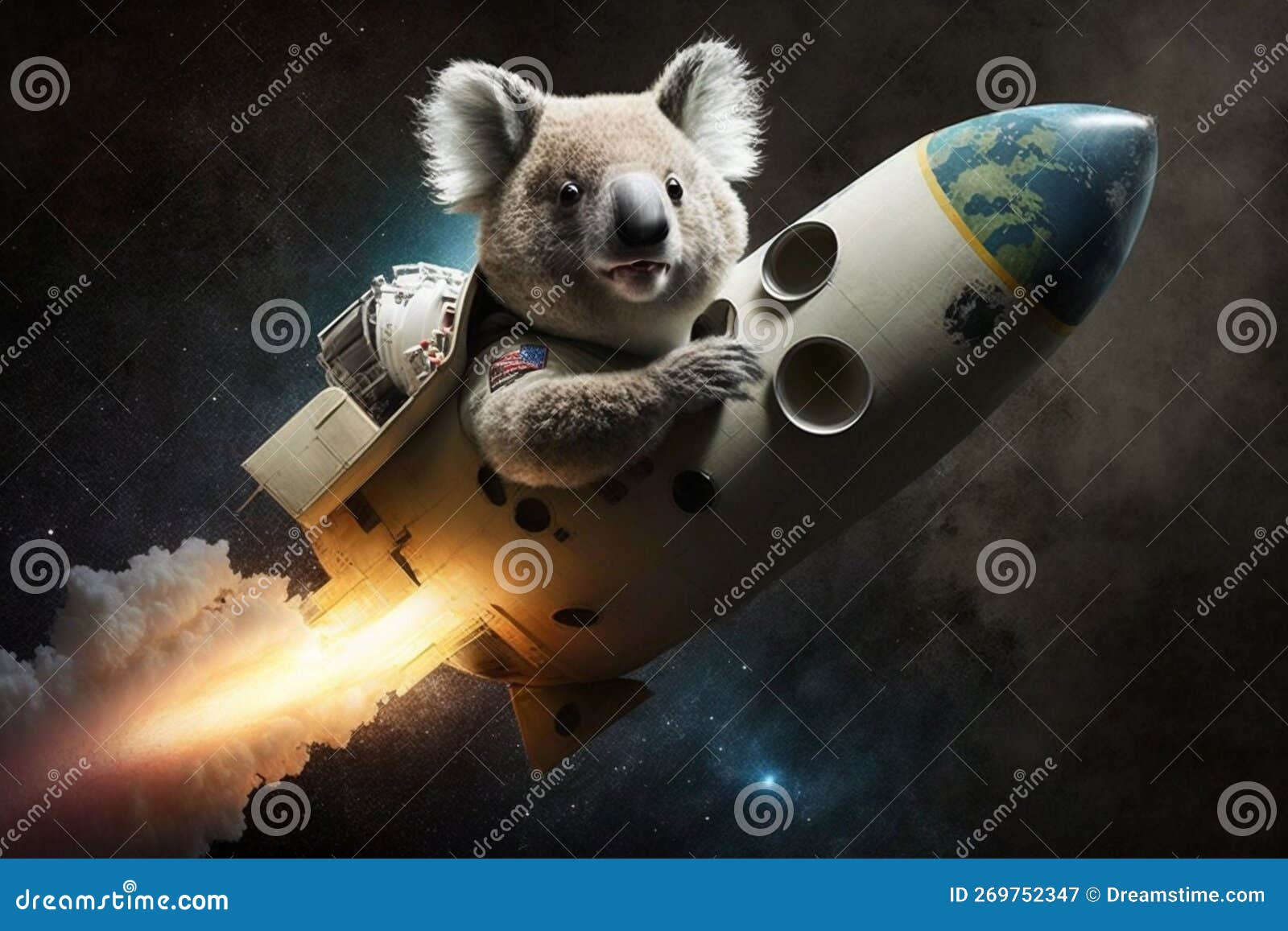 Koala Flies through Space on a Rocket AI Generated Content Stock ...