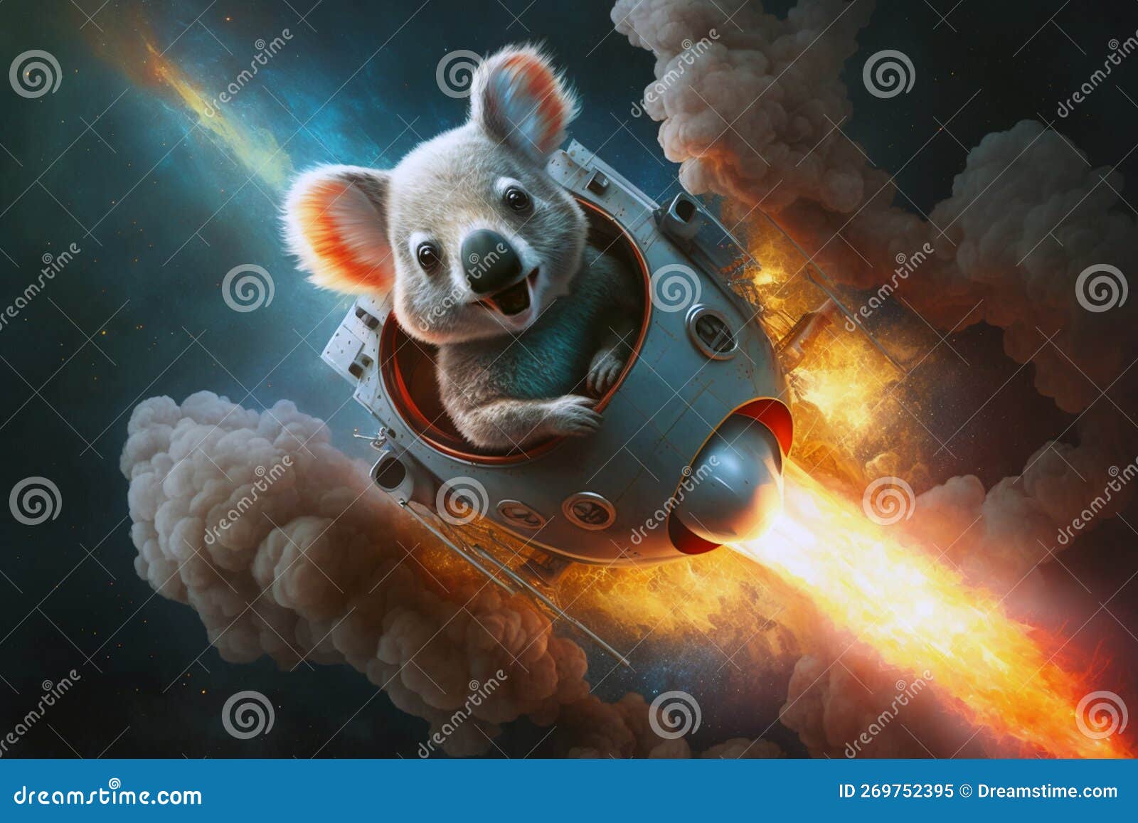Koala Flies through Space on a Rocket AI Generated Content Stock ...