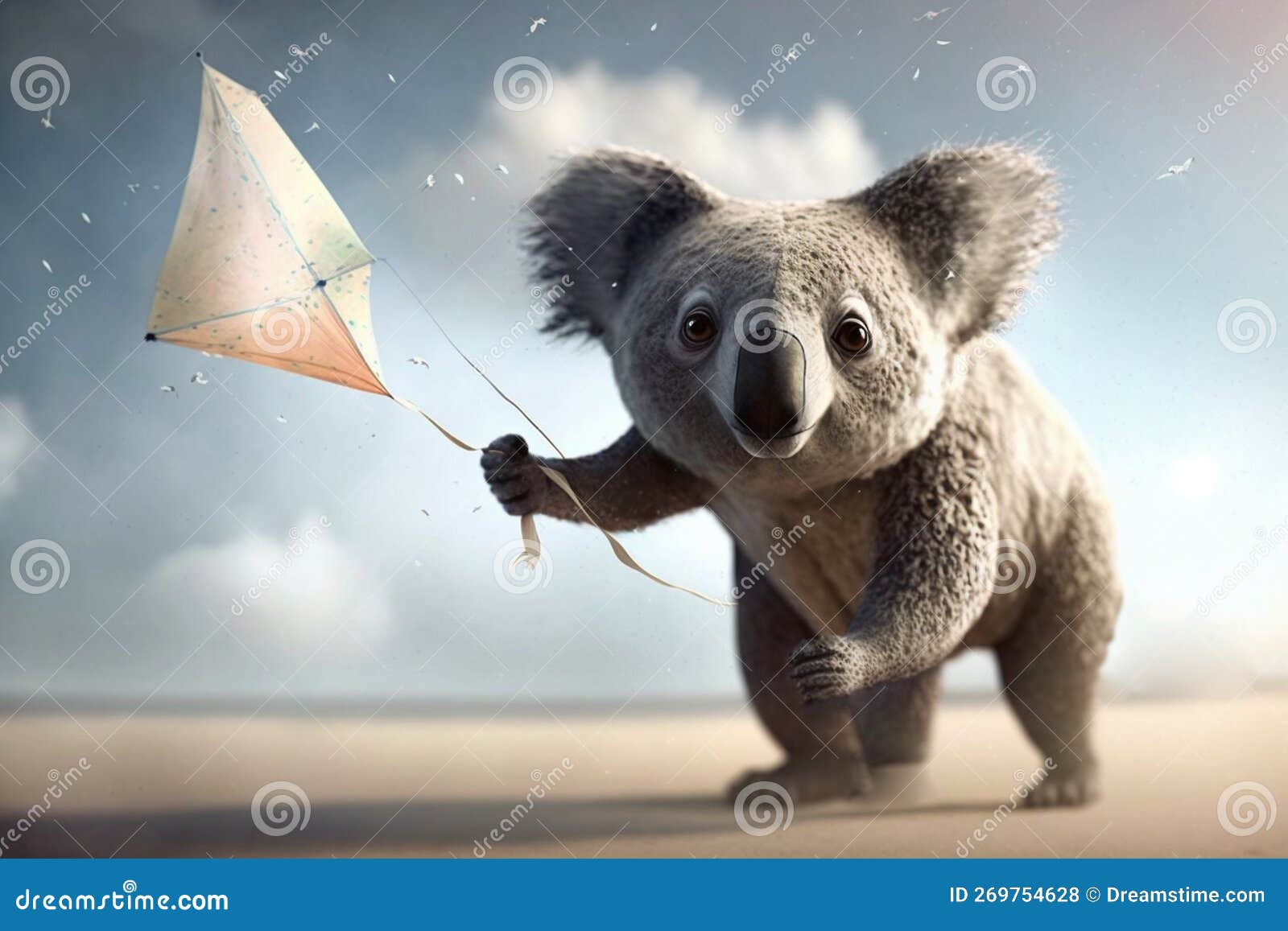 Koala Flying a Kite in the Wind and Clouds in Autumn AI Generated ...