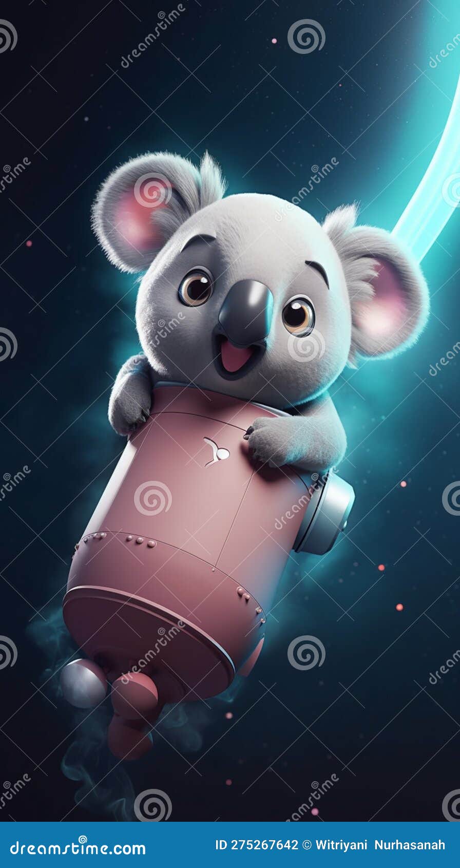 Koala Flying on the Rocket To the Moon, Kid Illustration Stock ...