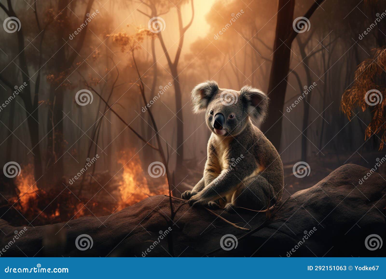 A Koala is in a Forest Where a Forest Fire is Burning. Wildlife Animals ...
