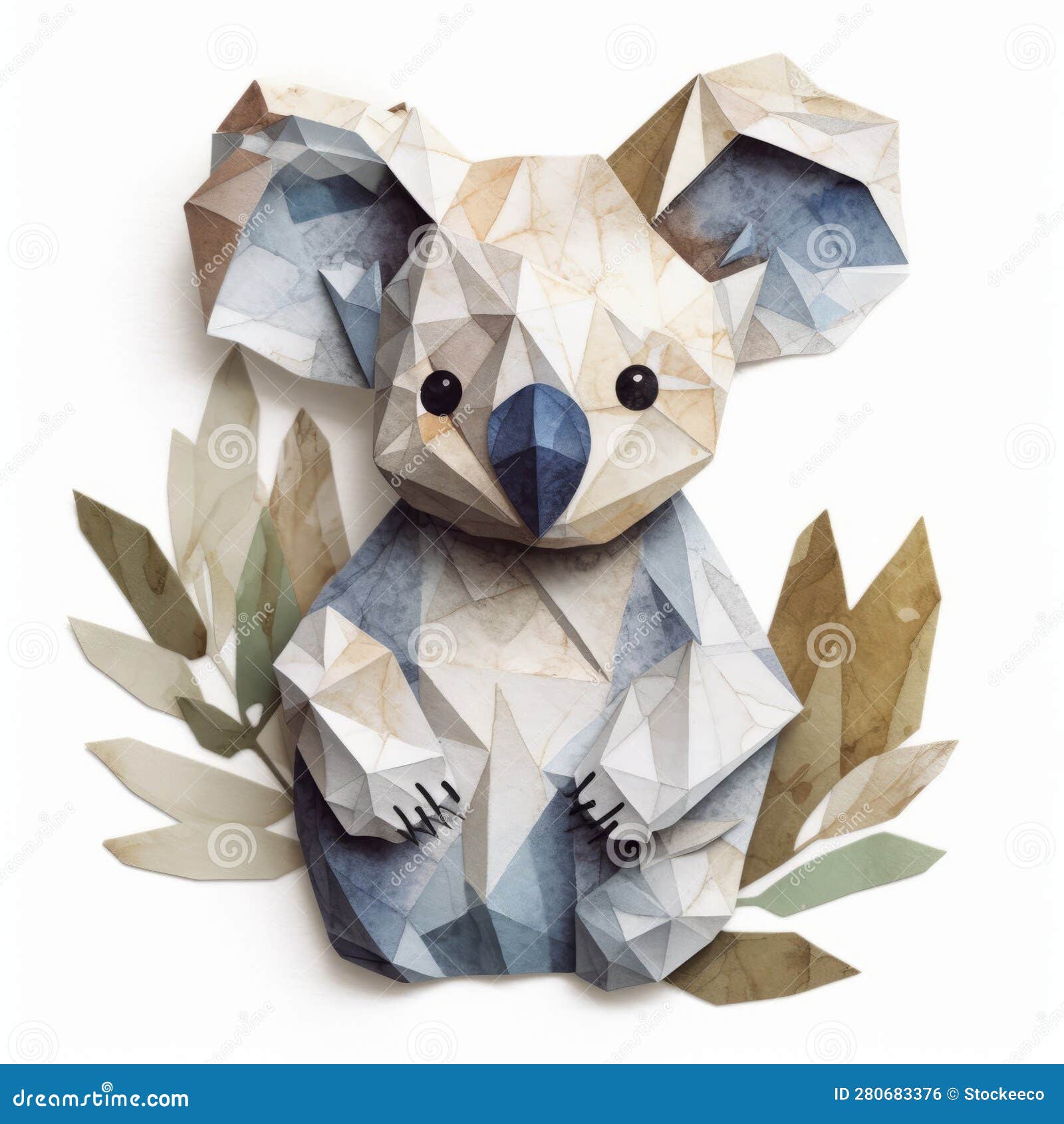 Origami Koala Illustration in Light Indigo and Amber Style Stock ...