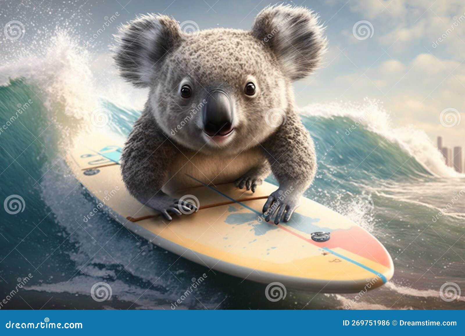 Koala is Having Fun on a Surfboard and Surfing a Wave AI Generated ...